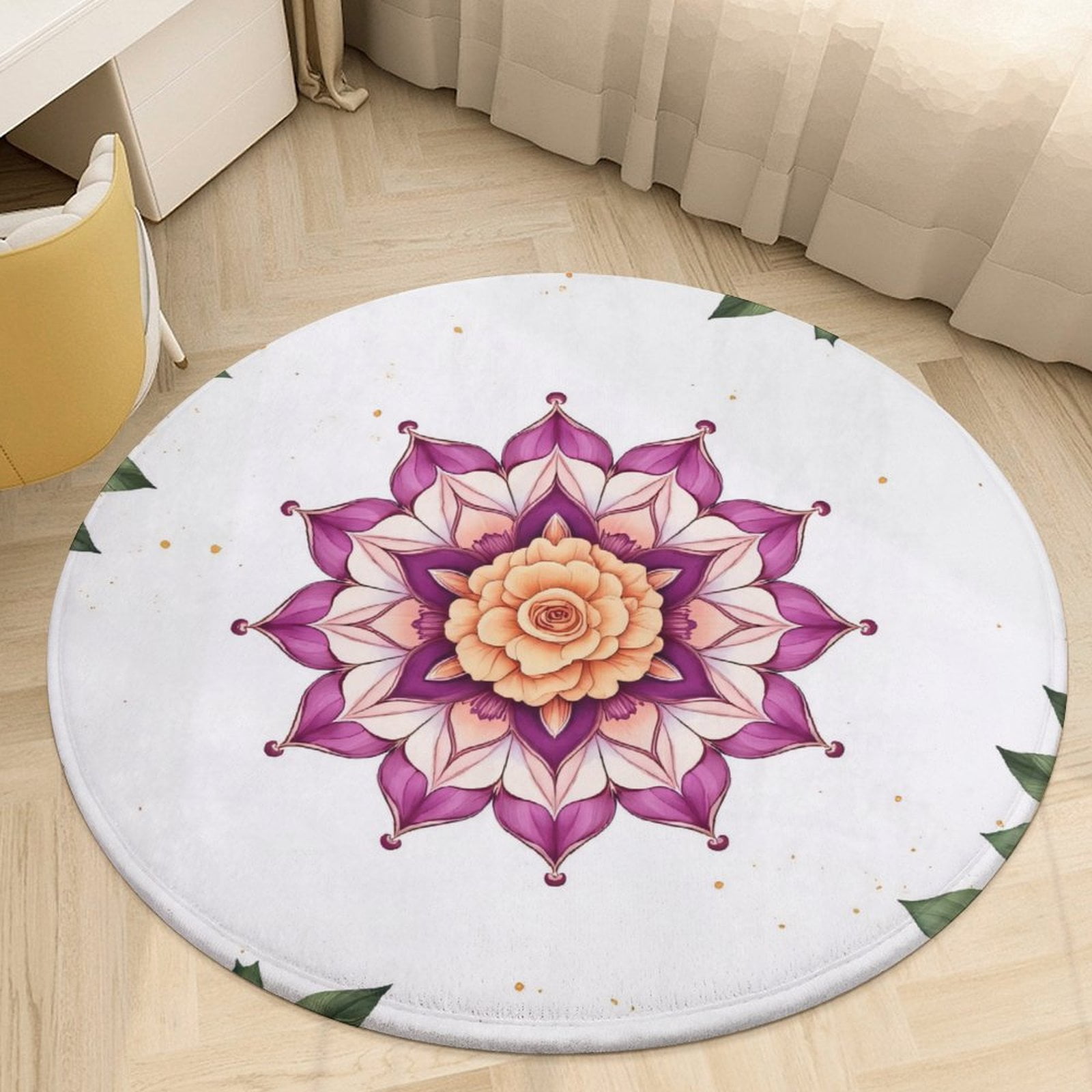 Colorful Floral Mandala Pattern Round Area Rugs for Bedroom Living Room ...
