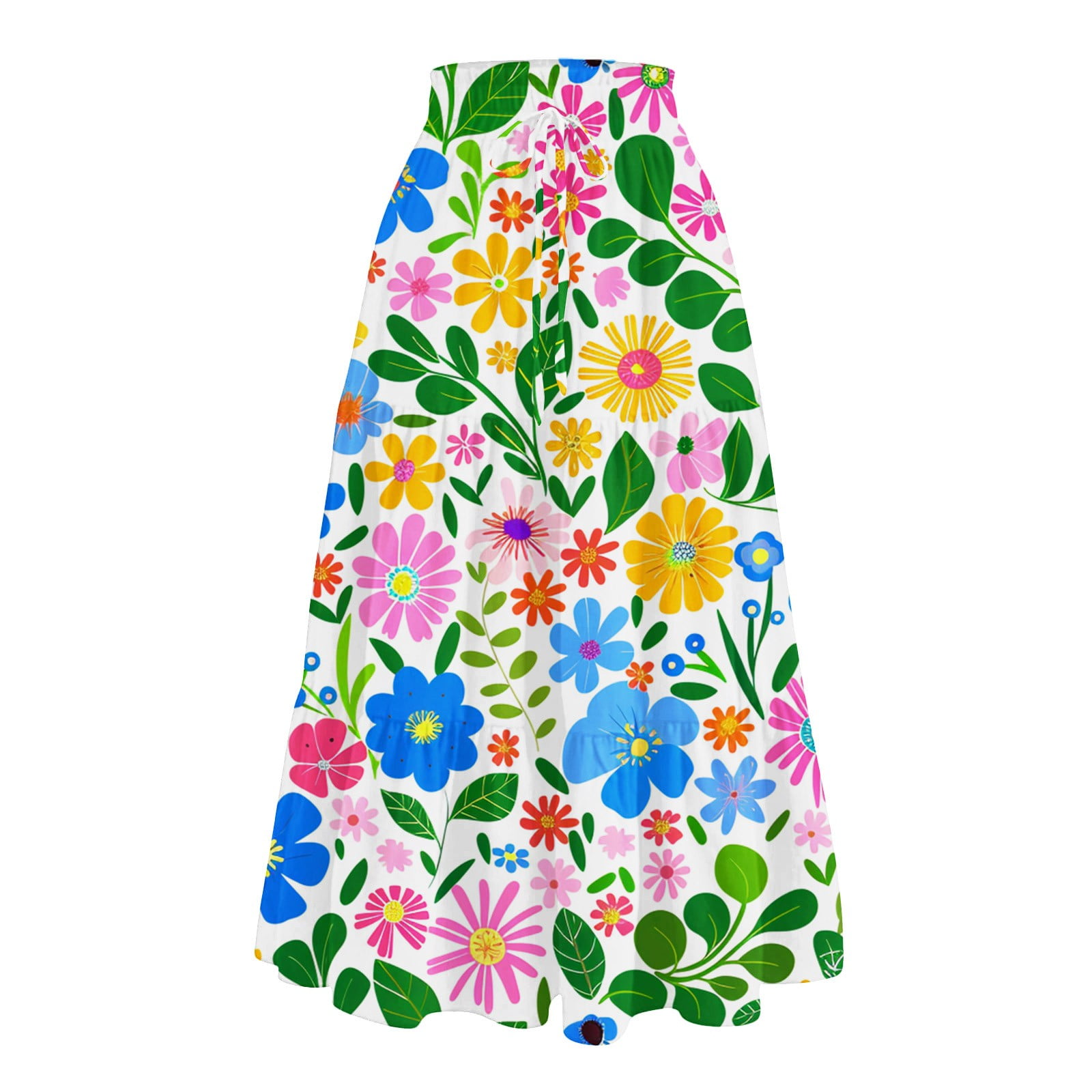 Colorful Floral Maxi Skirt for Women Summer Comfy Tiered Elastic High ...