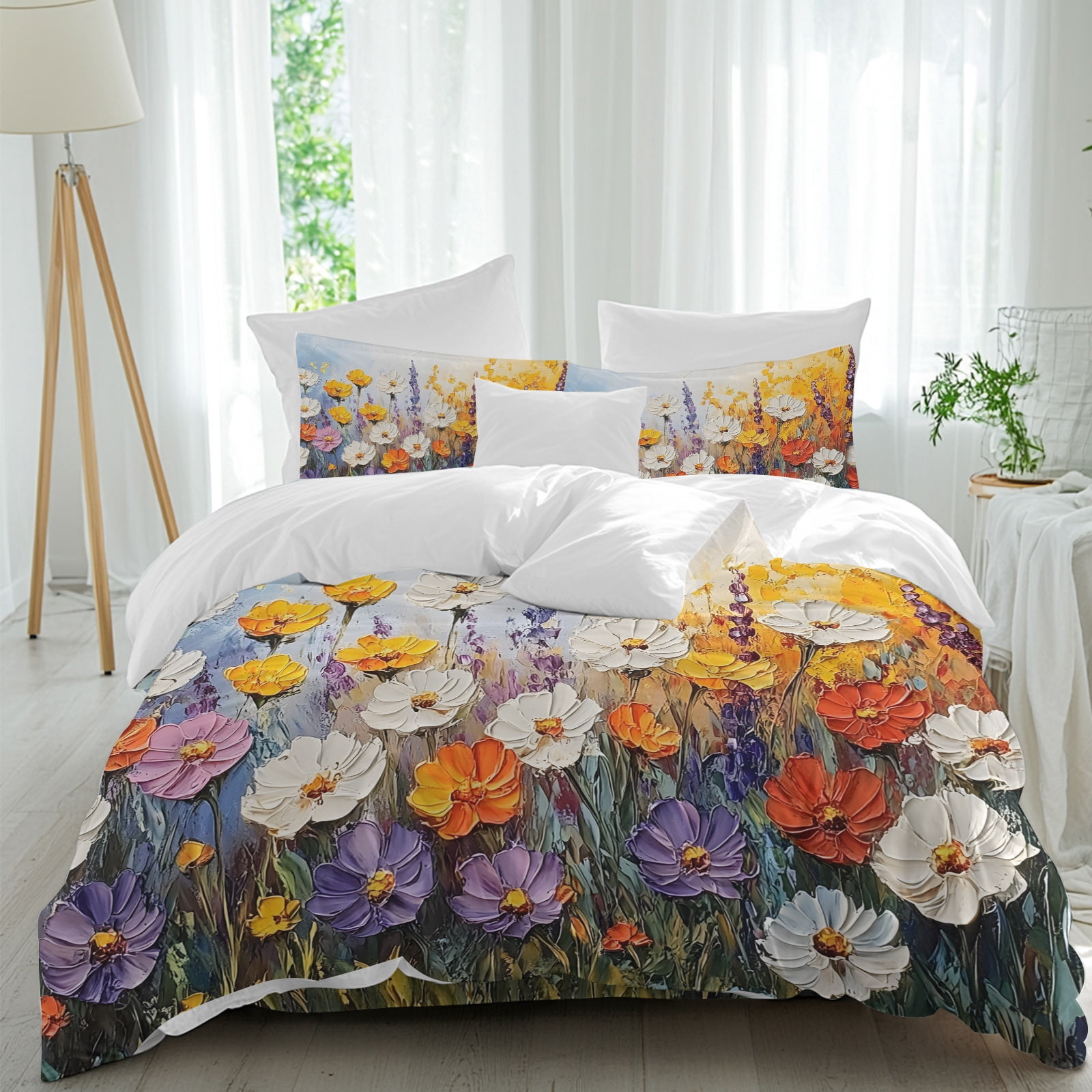 Colorful Floral Oil Painting Art King Size Bed Set,Abstract ...