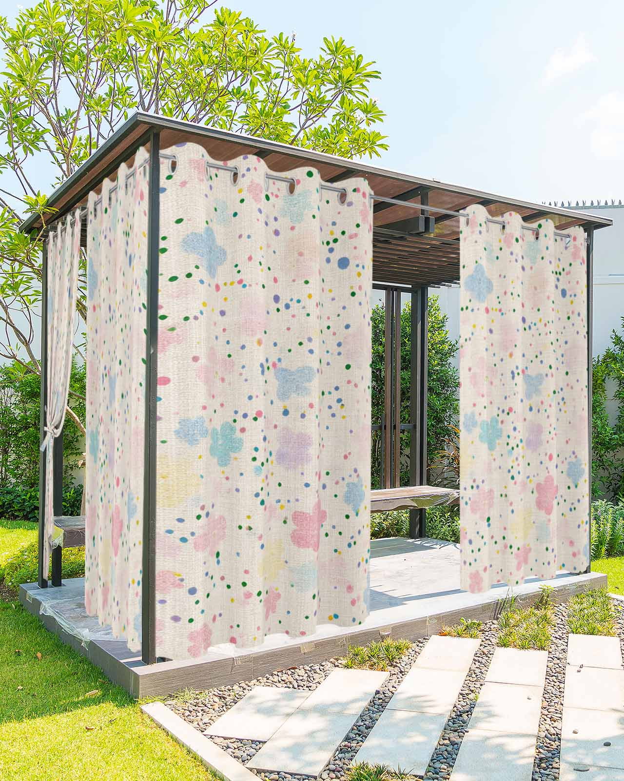 Colorful Floral Outdoor Curtains for Patio, Spring Pink Blue Yellow ...