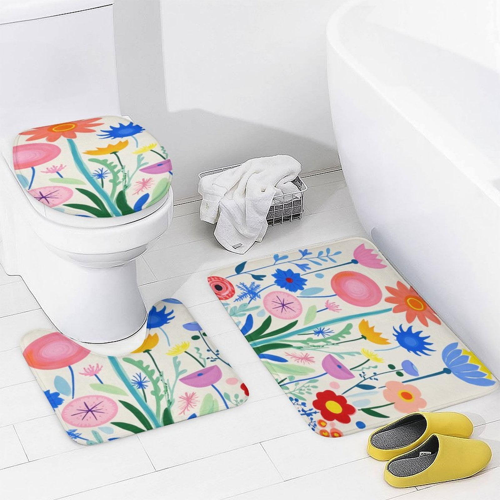Colorful Floral Pattern(3) Bathroom Mats Sets 3 Piece, Bath Mat Earth ...