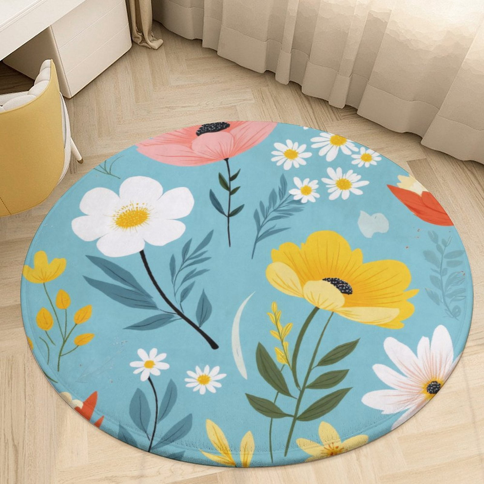 Colorful Floral Pattern(4) Round Area Rugs for Bedroom Living Room, 4FT ...