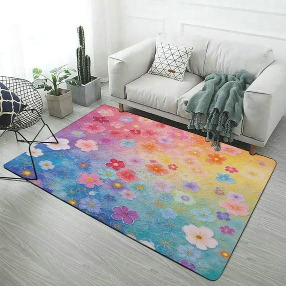 Colorful Floral Pattern Area Rugs Soft Carpet Suitable for Living Room ...