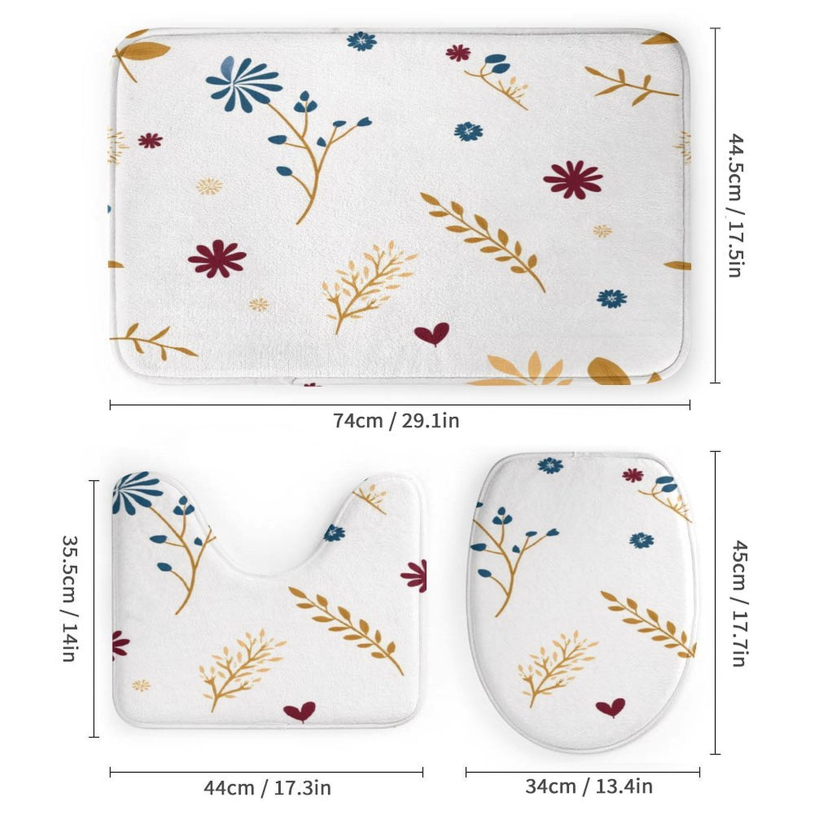 Colorful Floral Pattern Bathroom Mats Sets 3 Piece, Bath Mat Earth ...