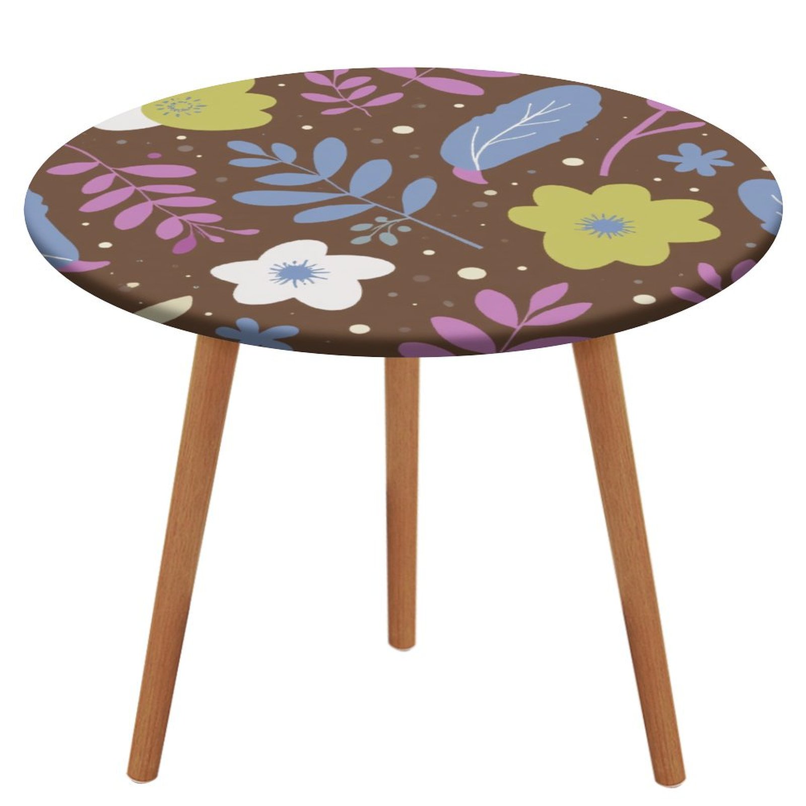 Colorful Floral Pattern on Brown Background Pattern Round Tablecloth ...
