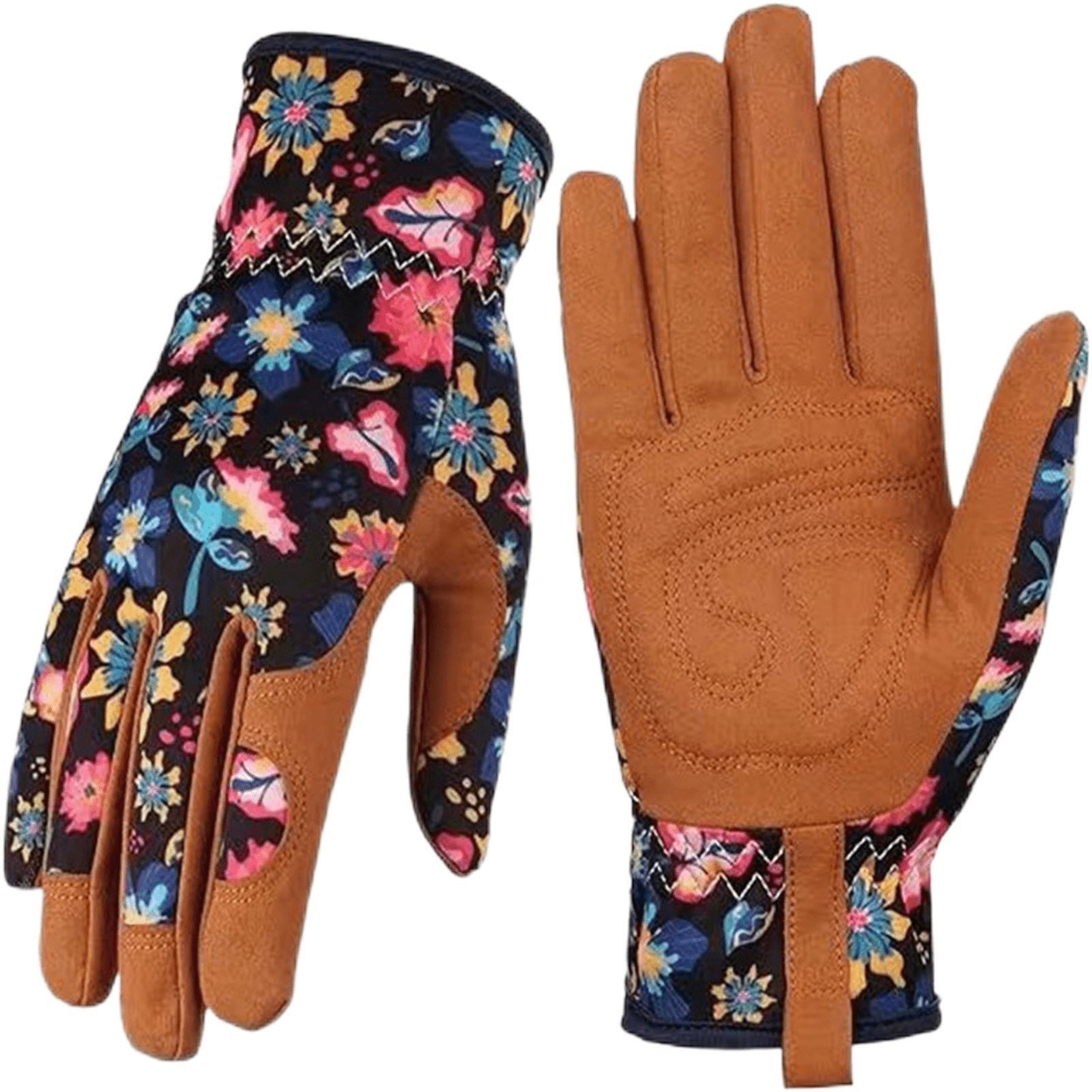 Colorful Floral Pattern Garden Leather Gardening Gloves with Non-Slip ...