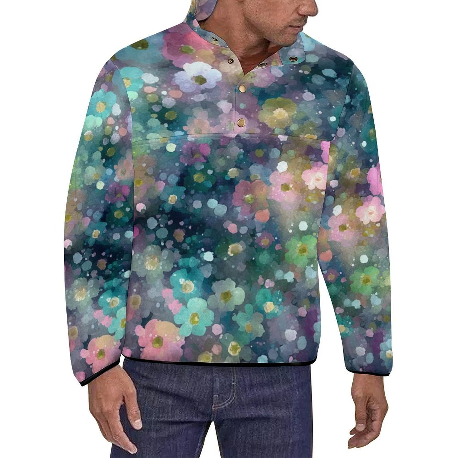 Colorful Floral Pattern Men's Stand Collar Sweater Long Sleeve Clothing ...