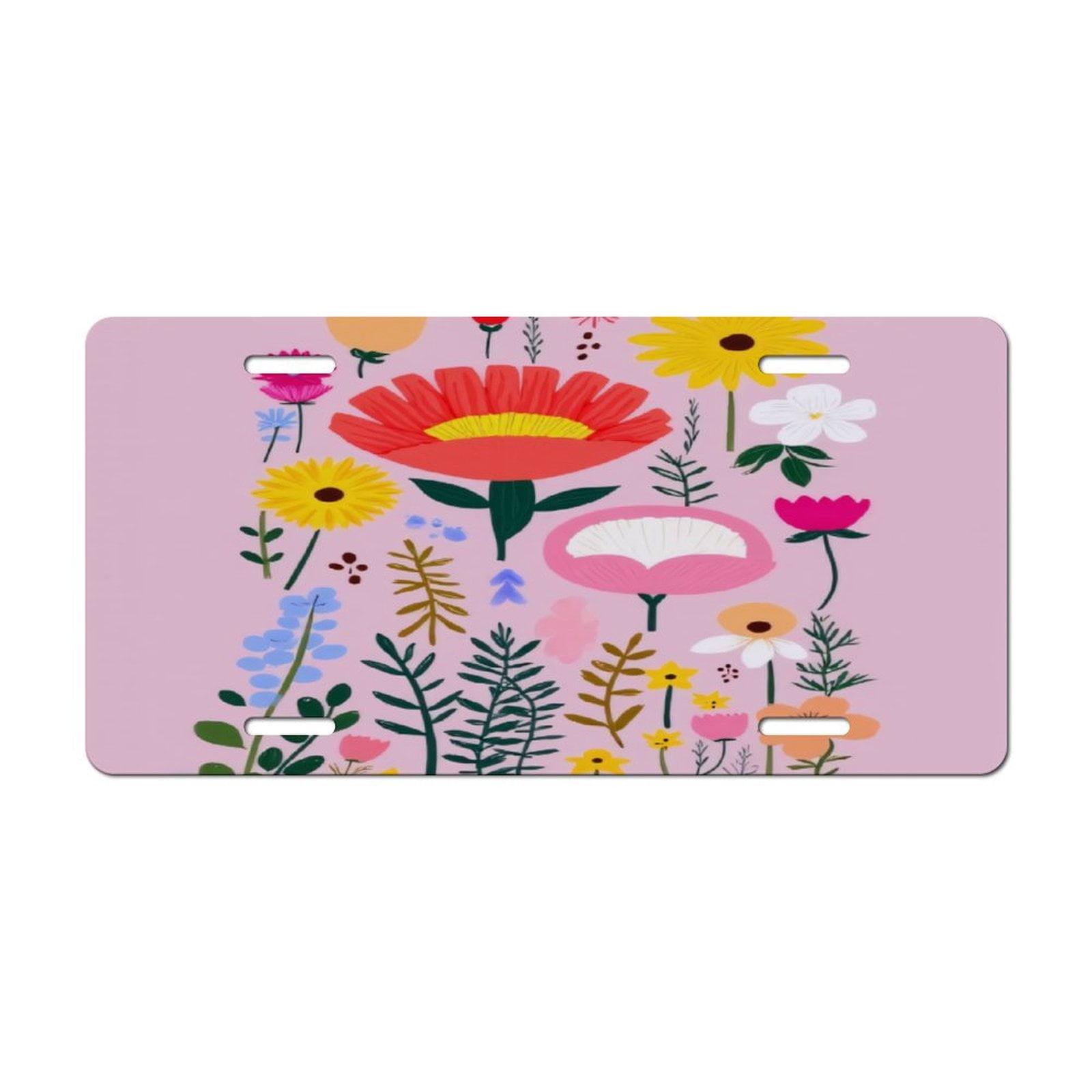 Colorful Floral Pattern on Pink Background Car Decorative Front License ...