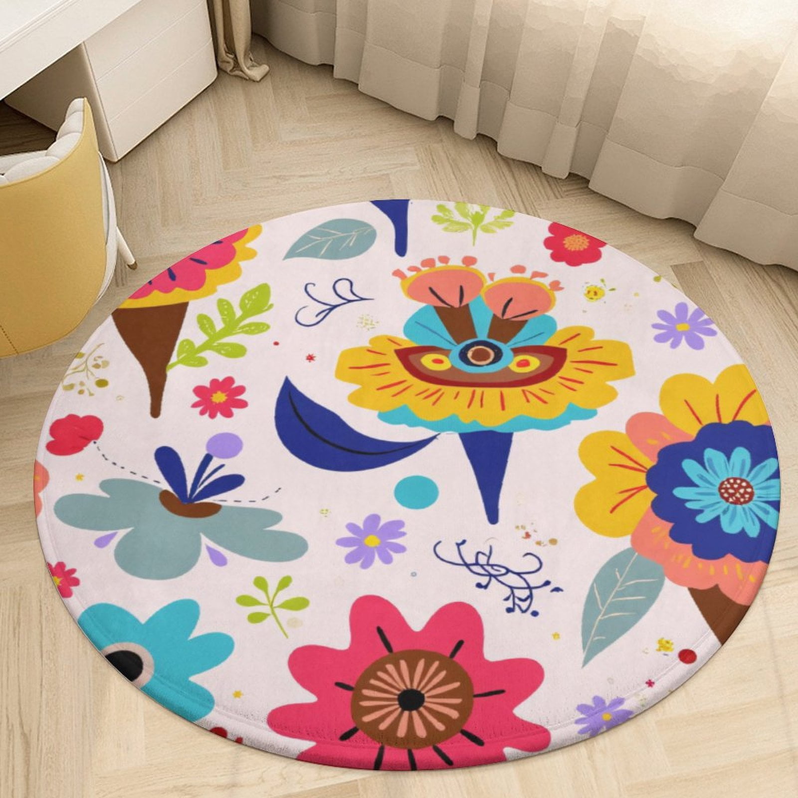 Colorful Floral Pattern Round Area Rugs for Bedroom Living Room, 5FT ...