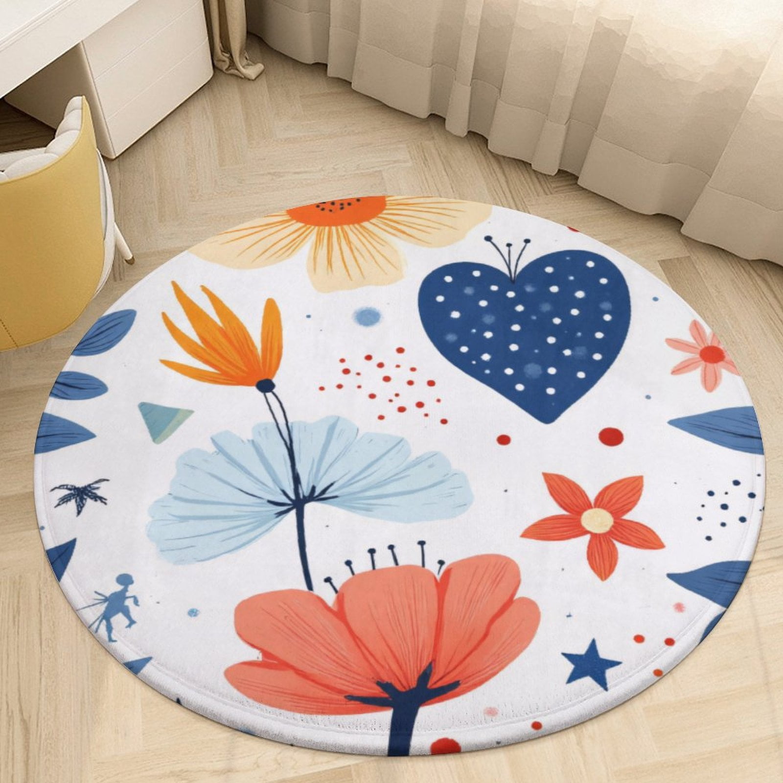 Colorful Floral Pattern Round Area Rugs for Bedroom Living Room, 5FT ...