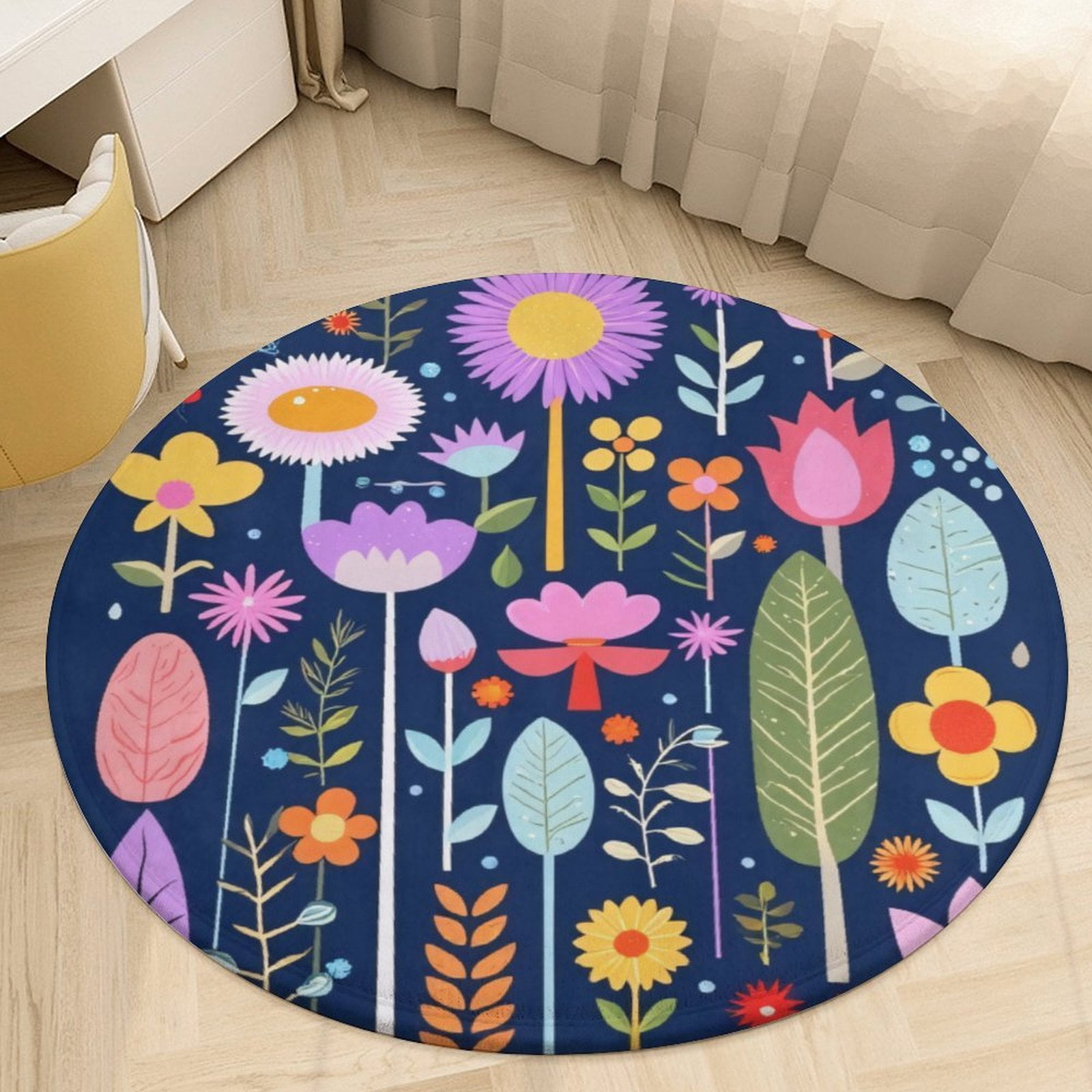 Colorful Floral Pattern Round Area Rugs for Bedroom Living Room, 6FT ...
