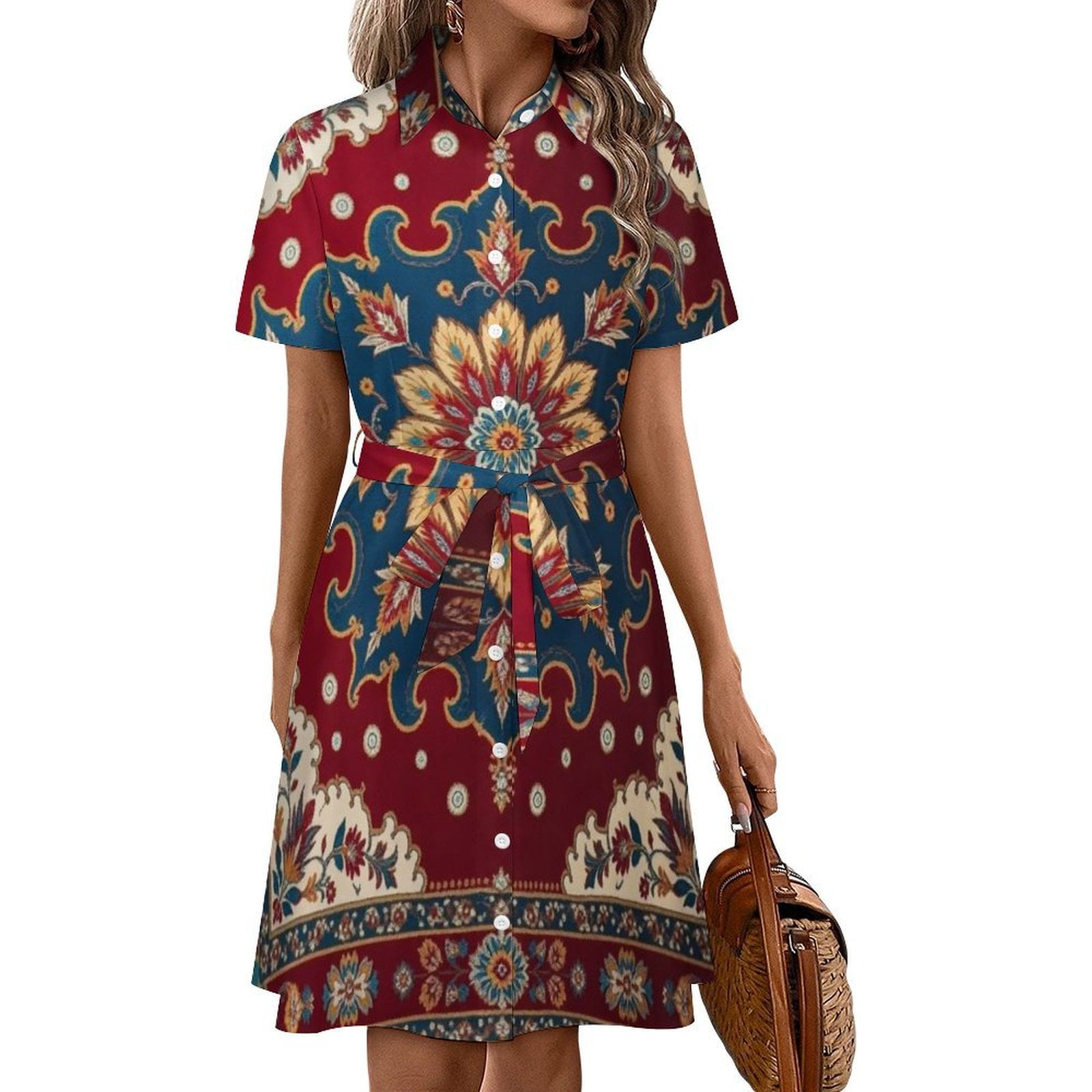 Colorful Floral Pattern Rug Womens Shirt Dresses Women'S Short Sleeve ...