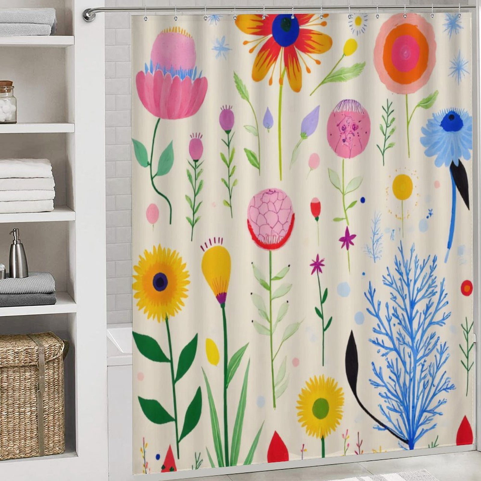 Colorful Floral Pattern Shower Curtain Polyester Fabric Hanging ...