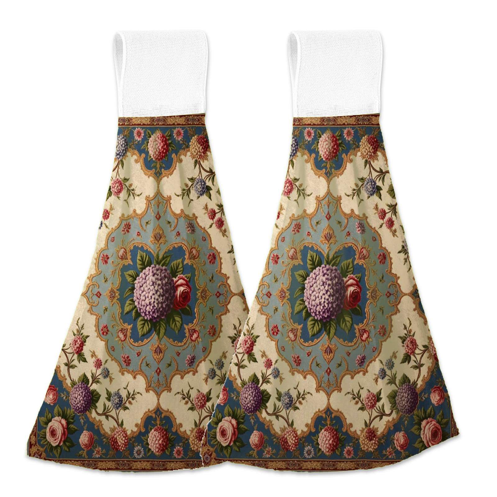 Colorful Floral Pattern Square Hanging Kitchen Hand Towels Sets with ...