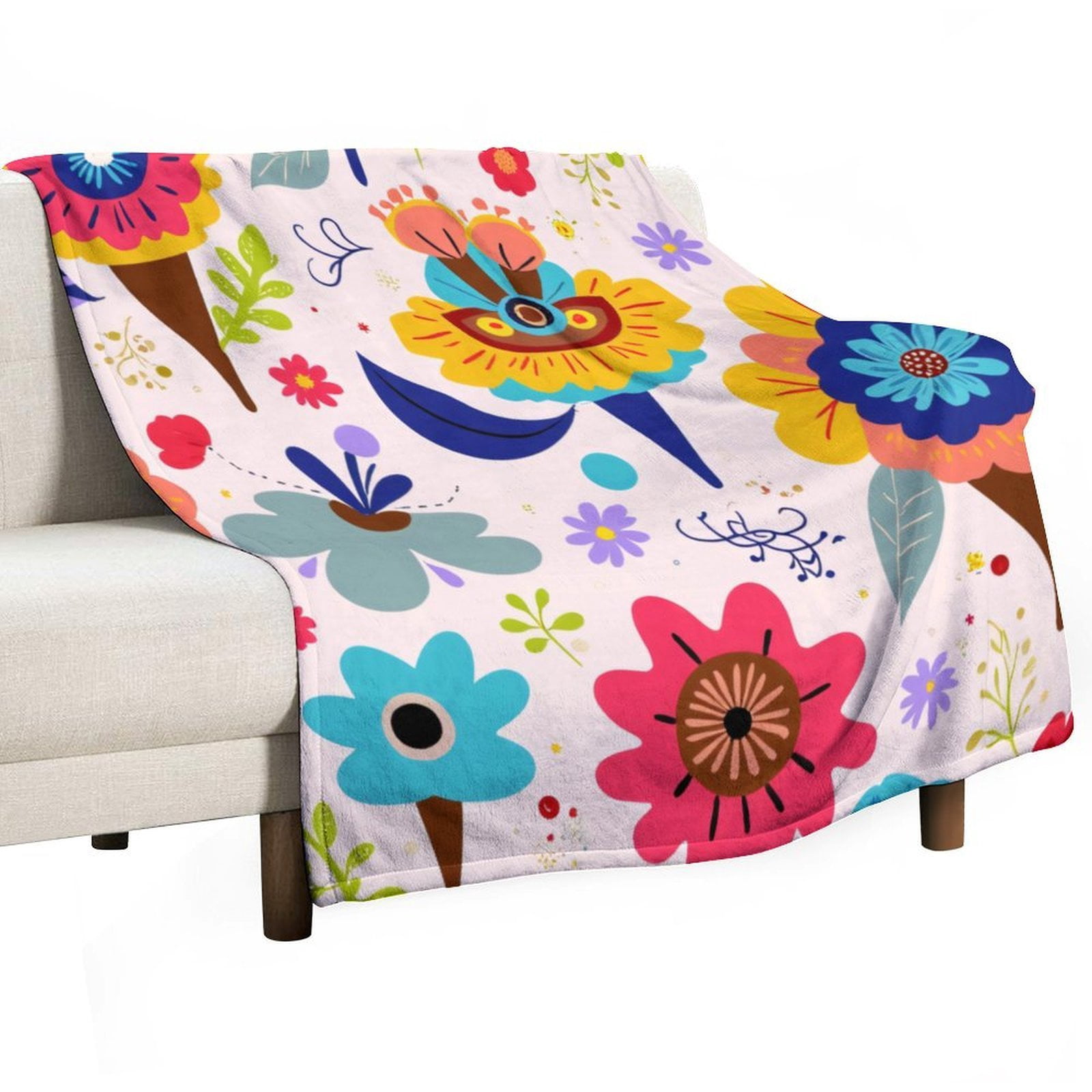 Colorful Floral Pattern Throws Blankets for Sofa Bed Winter Plush Warm ...