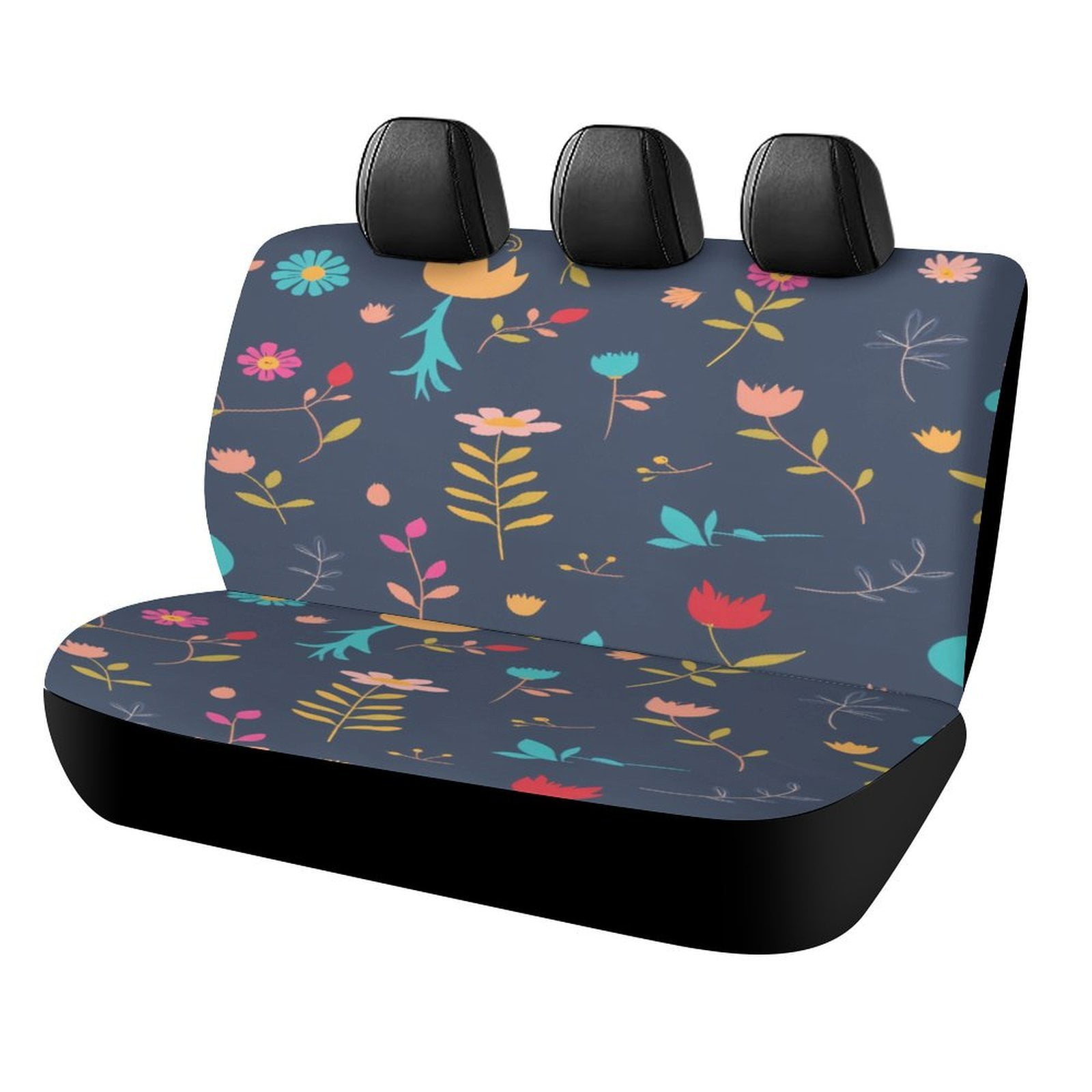 Colorful Floral Pattern on Dark Background Car Rear Seat Covers,Bench ...