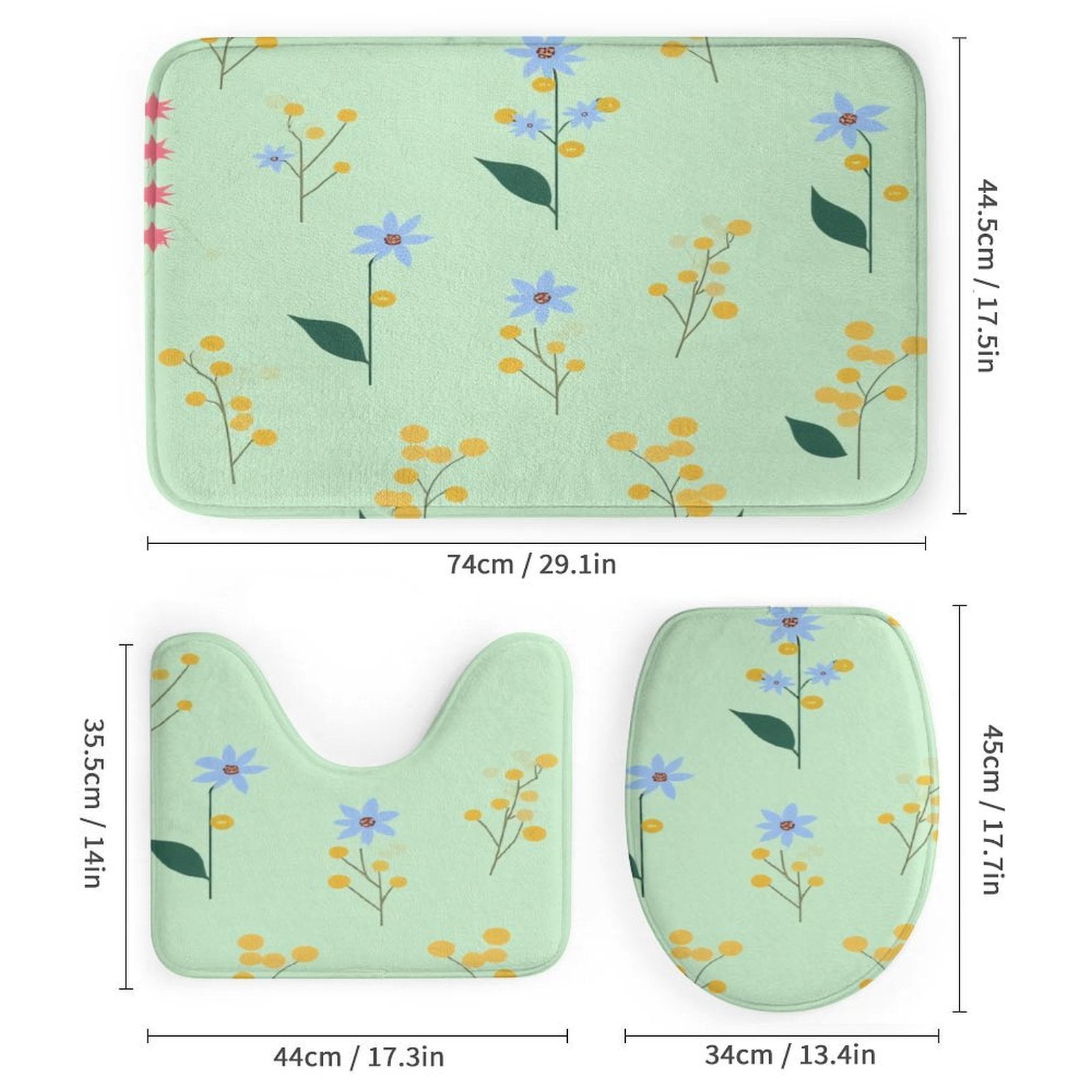 Colorful Floral Pattern on Mint Background(1) Bathroom Mats Sets 3 ...