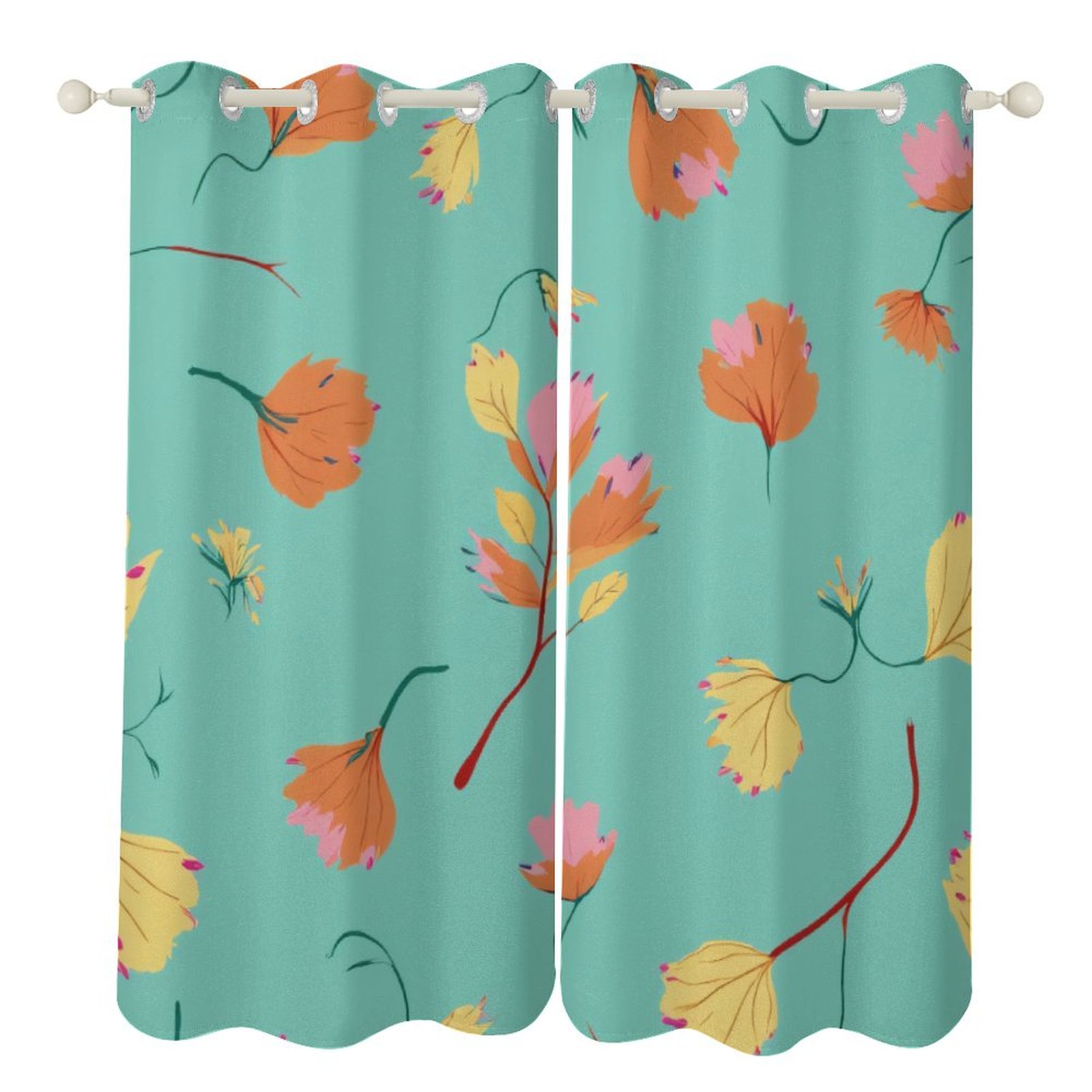 Colorful Floral Pattern on Mint Background 2 Panels 3D Printing Pattern ...
