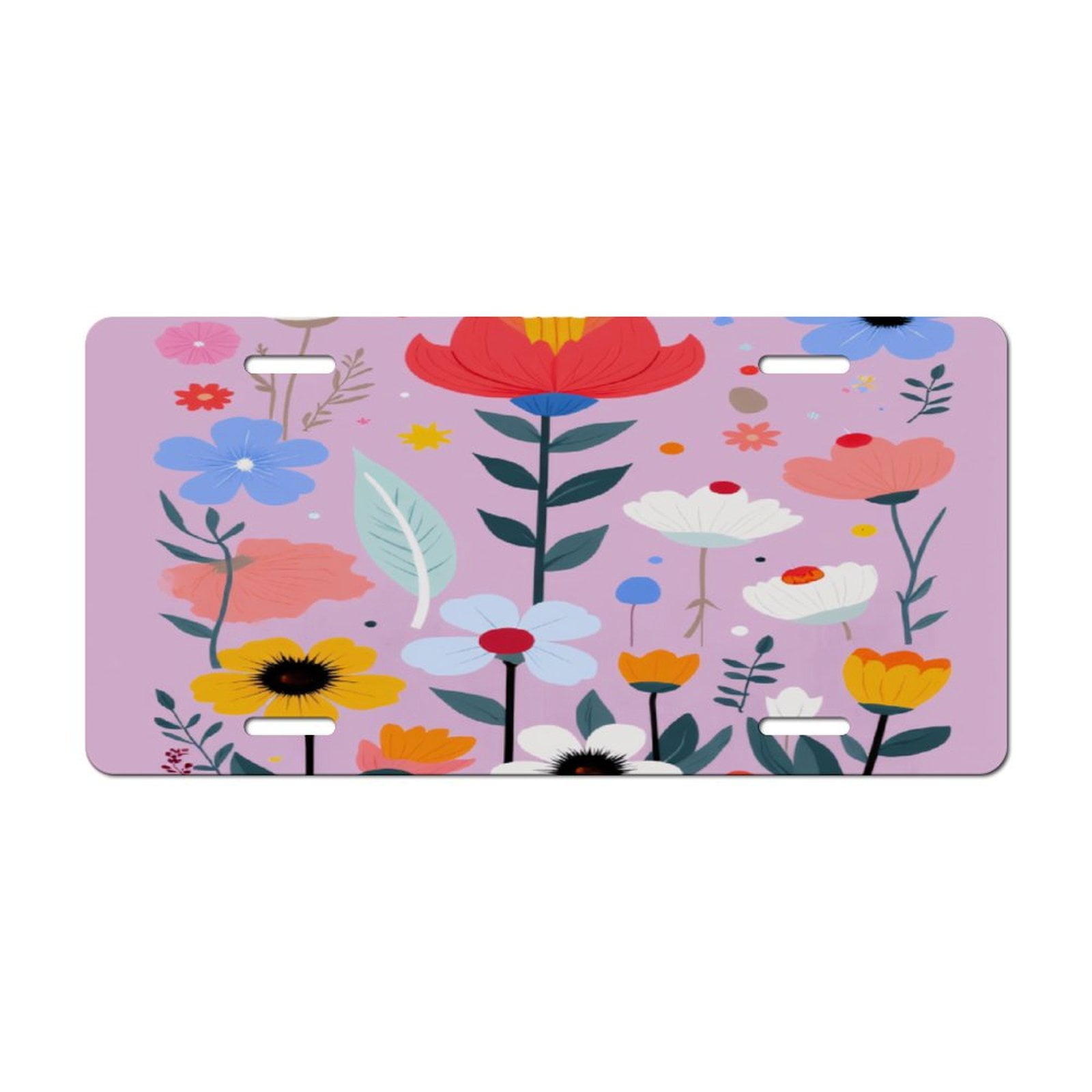 Colorful Floral Pattern on Pink License Plate Lightweight Aluminum ...