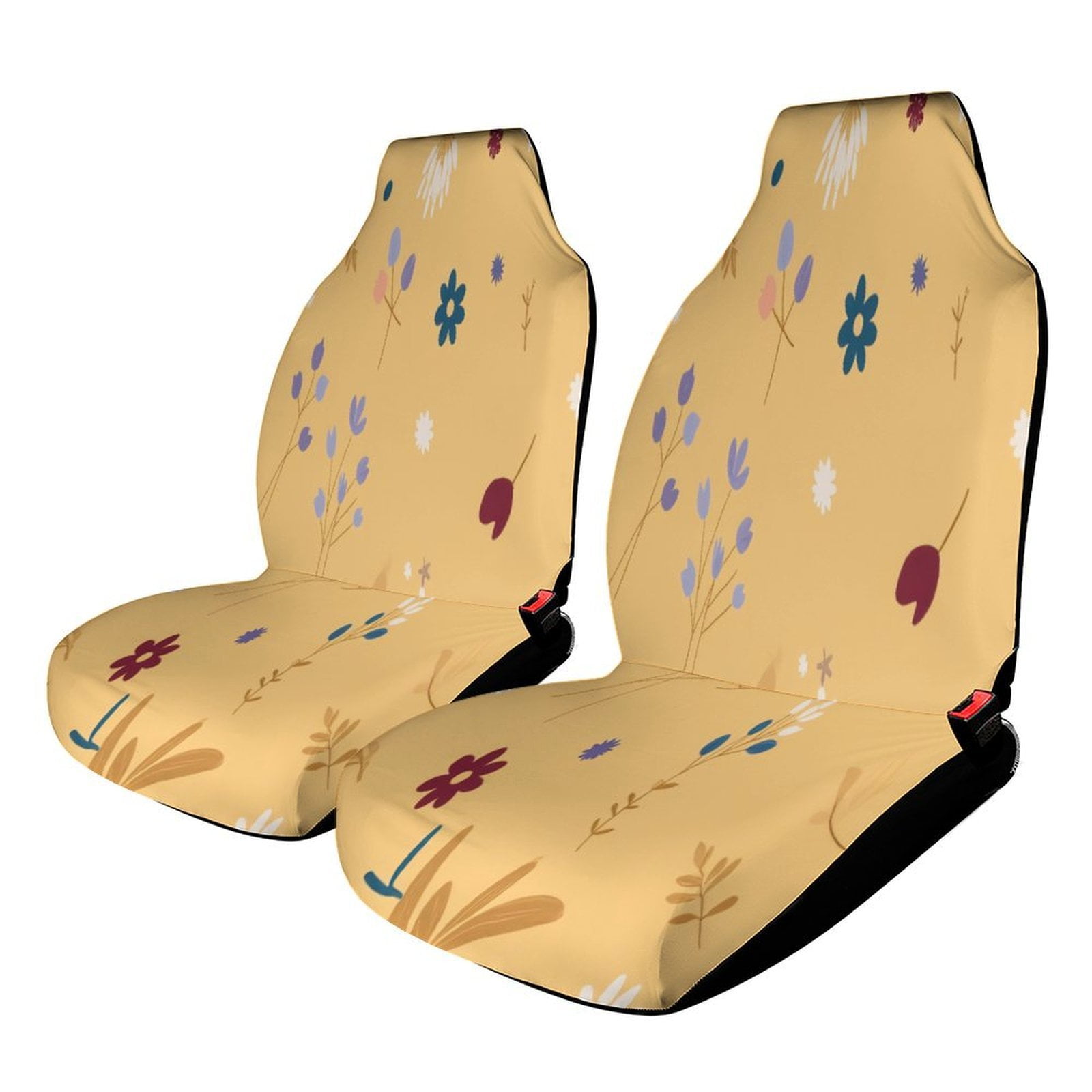 Colorful Floral Pattern on Yellow Background Car Seat Covers,Universal ...
