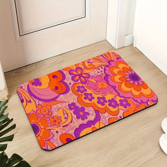 Colorful Floral Patterned INS Style Flannel Rug, Soft Rectangular Mat ...