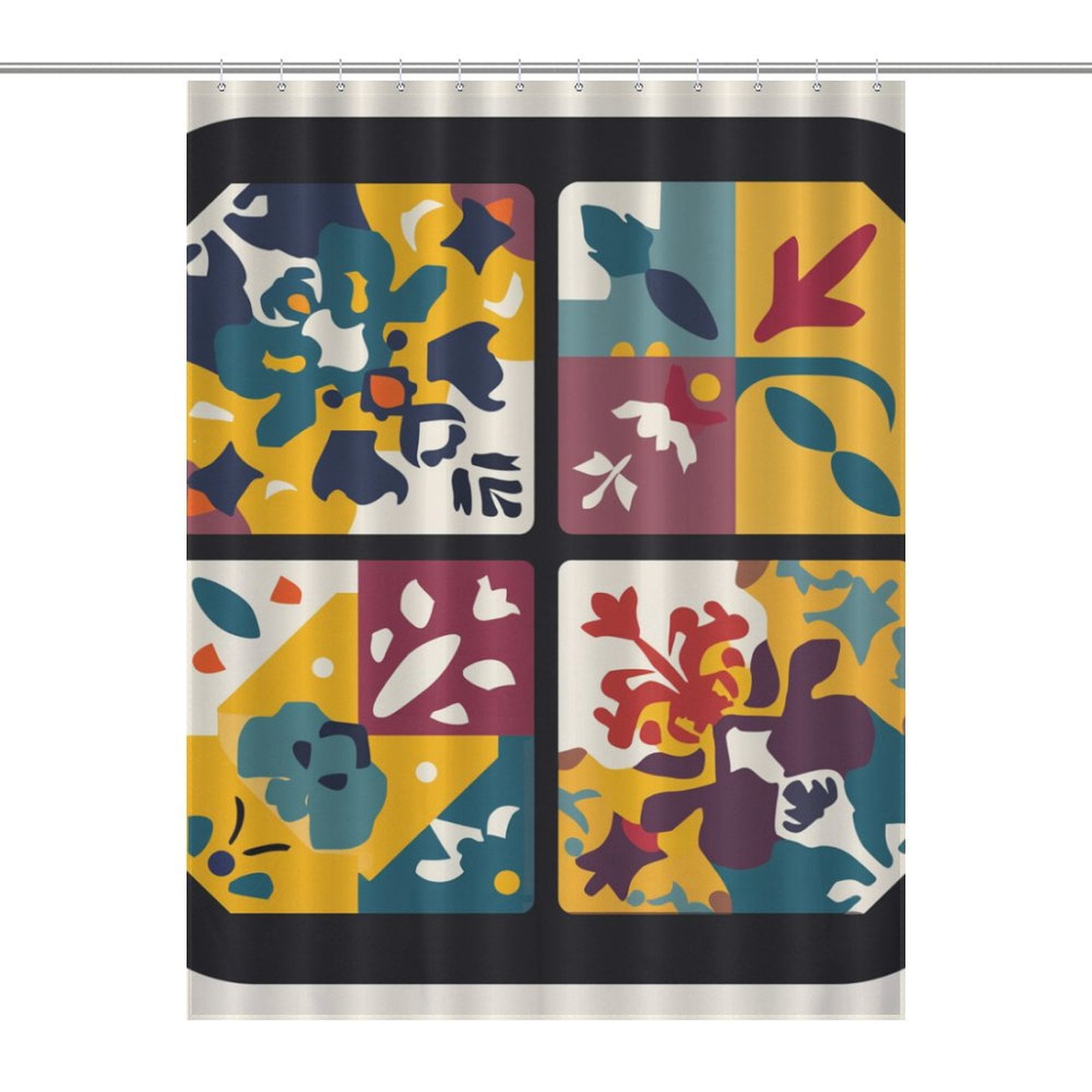 Colorful Floral Patterned Tile Design Shower Curtain , Enchanted Forest ...