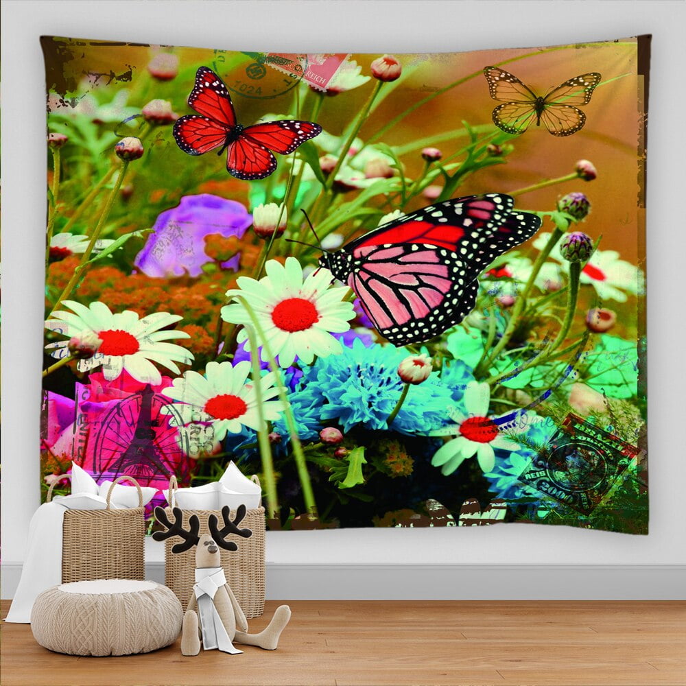 Colorful Floral Plants Tapestry Tulip Sunflower Wild Flowers Tapestry ...