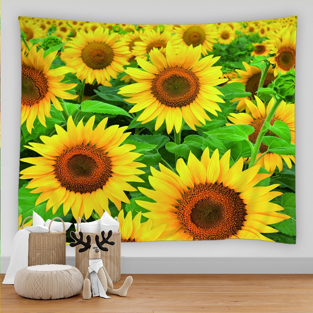 Colorful Floral Plants Tapestry Tulip Sunflower Wild Flowers Tapestry ...
