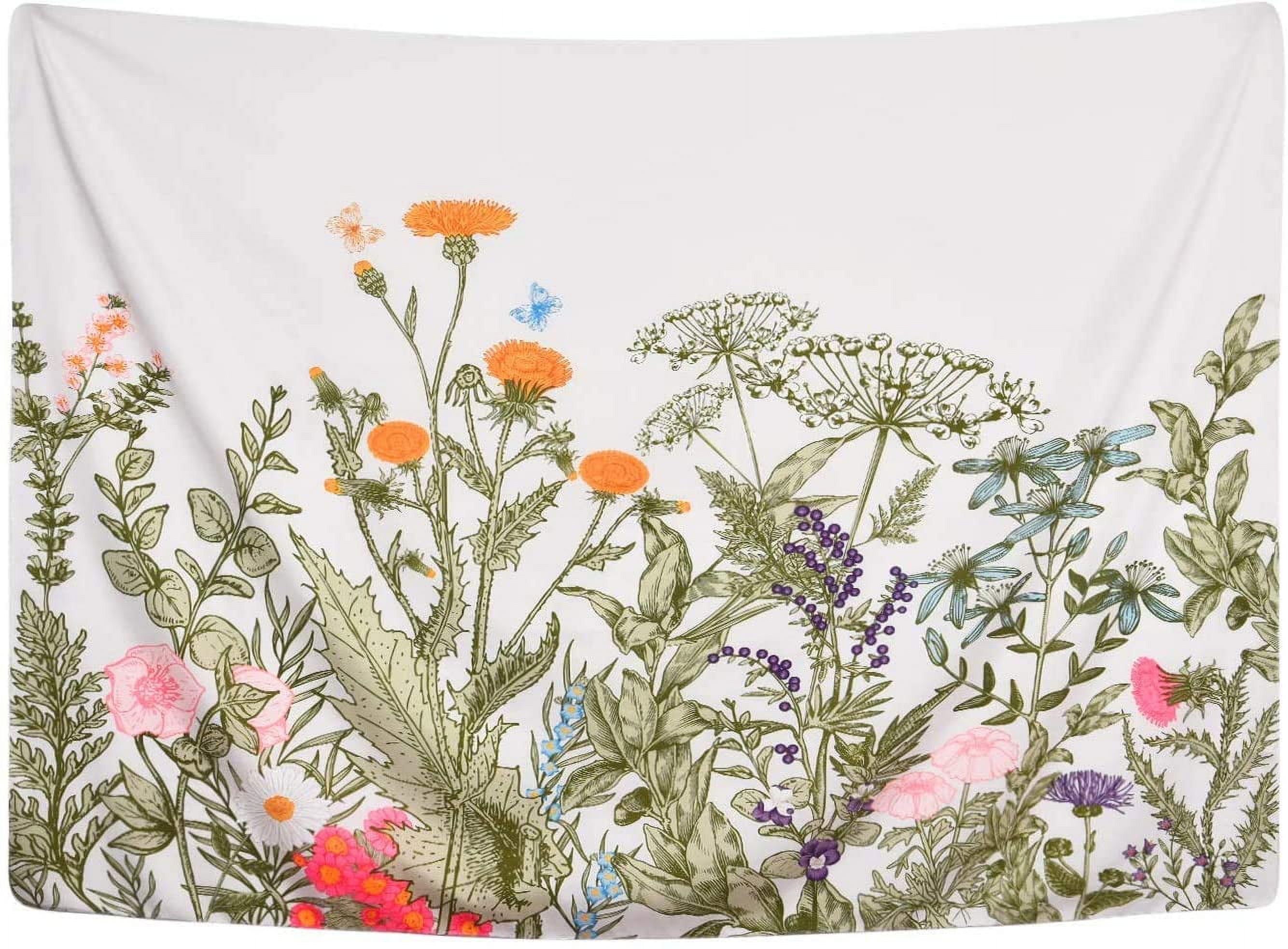 Colorful Floral Plants Tapestry Vintage Herbs Tapestry Wild Flowers ...