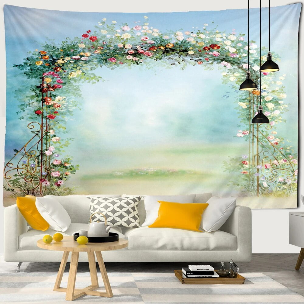 Colorful Floral Plants Tapestry Wall Hanging Rose Flower Wedding Wall ...