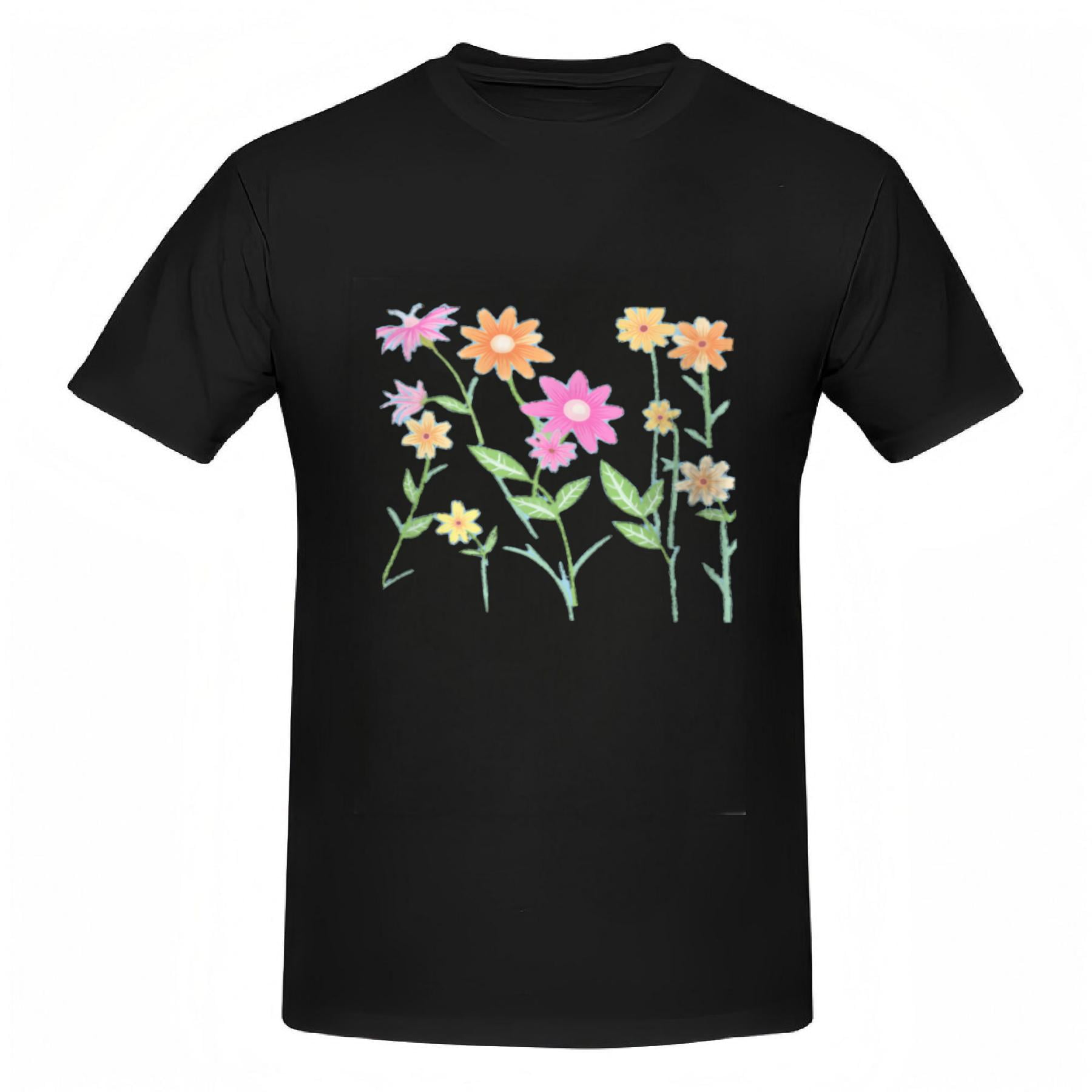Colorful Floral Print Cotton Short Sleeve T-Shirt for Women - Vibrant ...