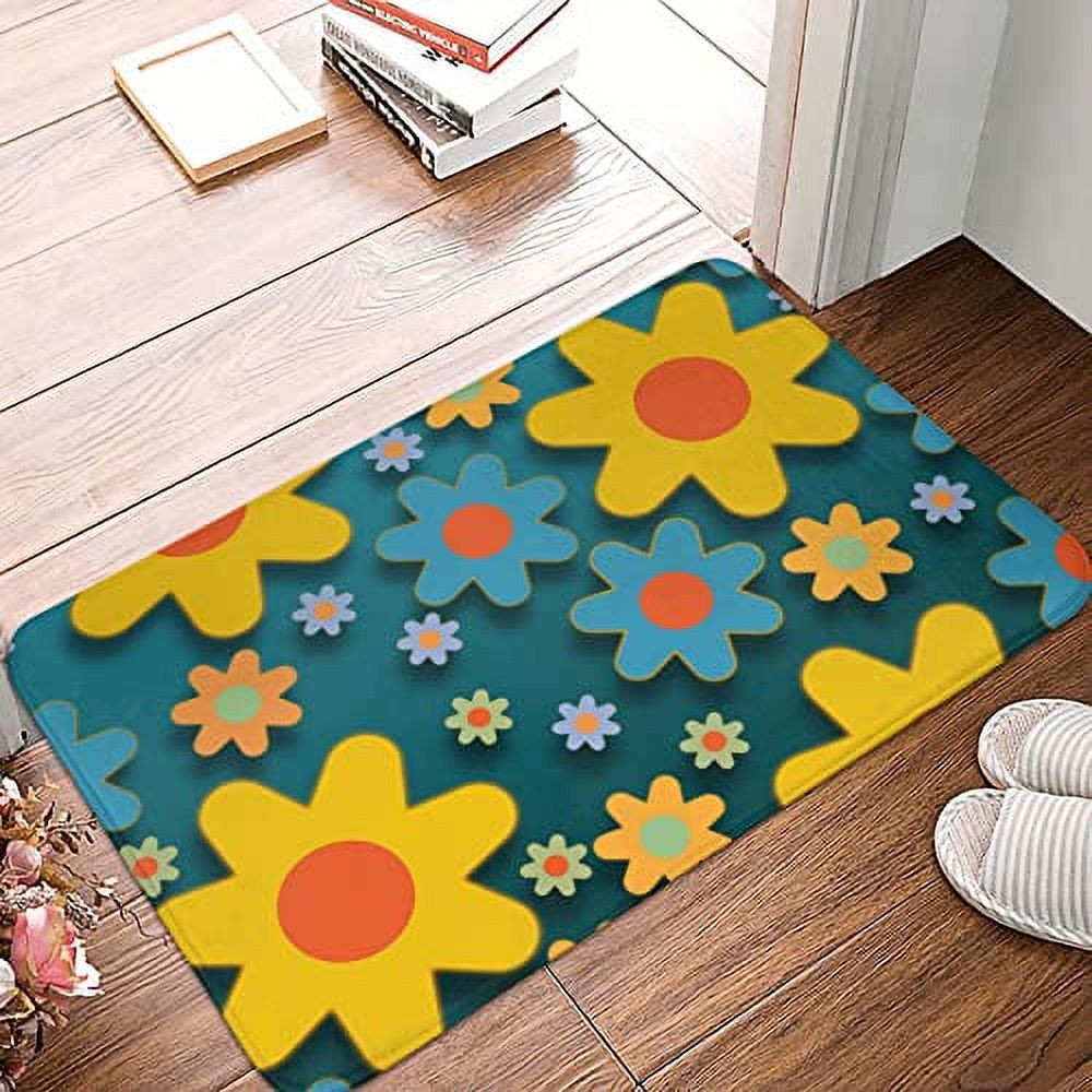Colorful Floral Print Door Mat 30 x 18 Inch Sponge Velvet Surface Area Rug Non Slip Kitchen ...