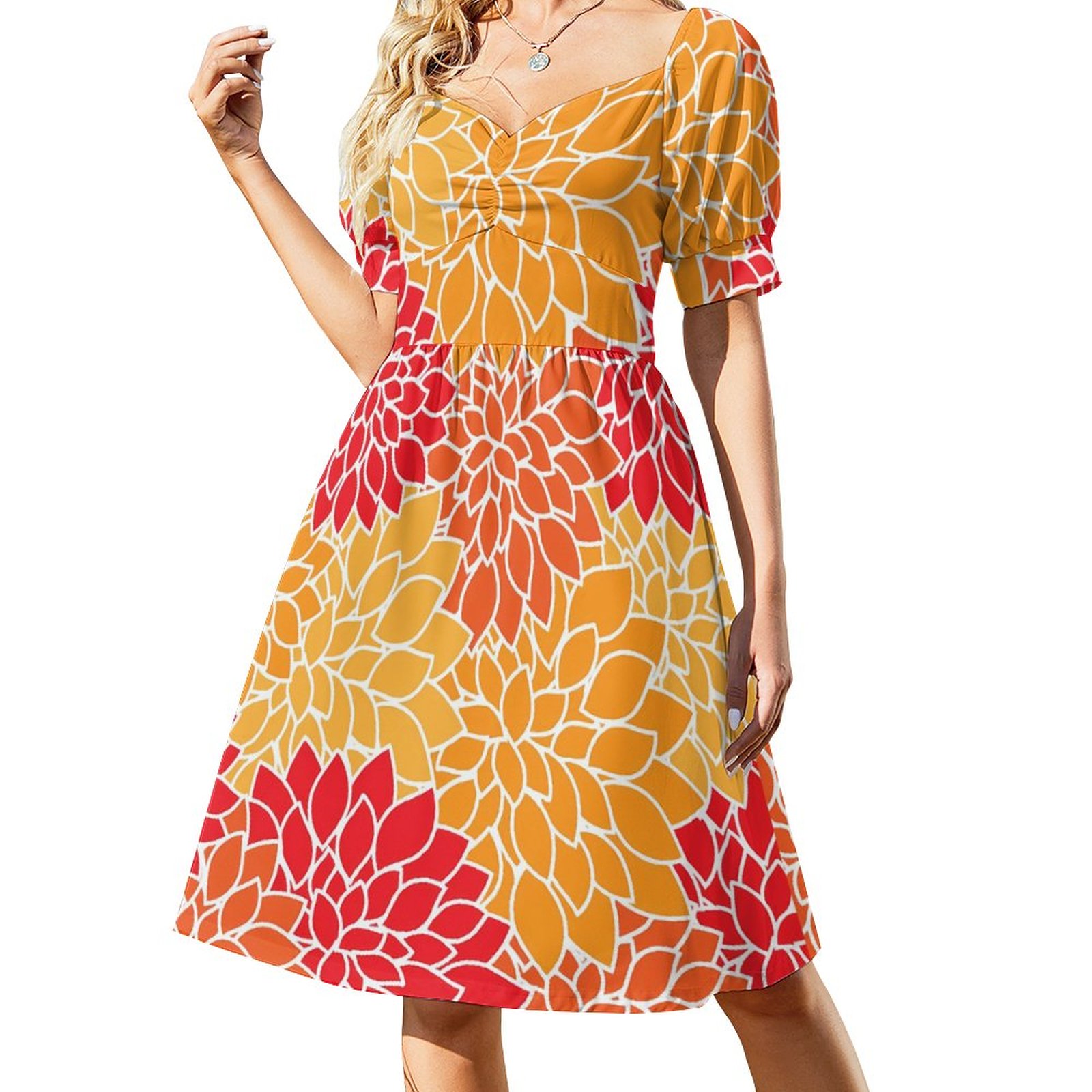 Colorful Floral Print Dress Sexy V Neck Modern Flowers Cute Dresses ...