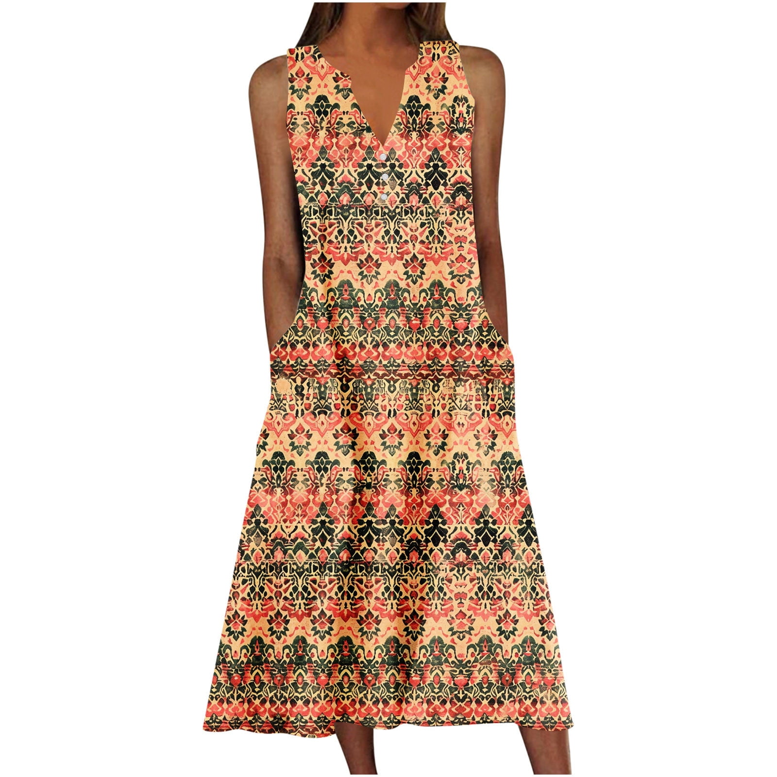 Colorful Floral Print Loose Fit for Women Fall Summer Sleeveless V Neck ...