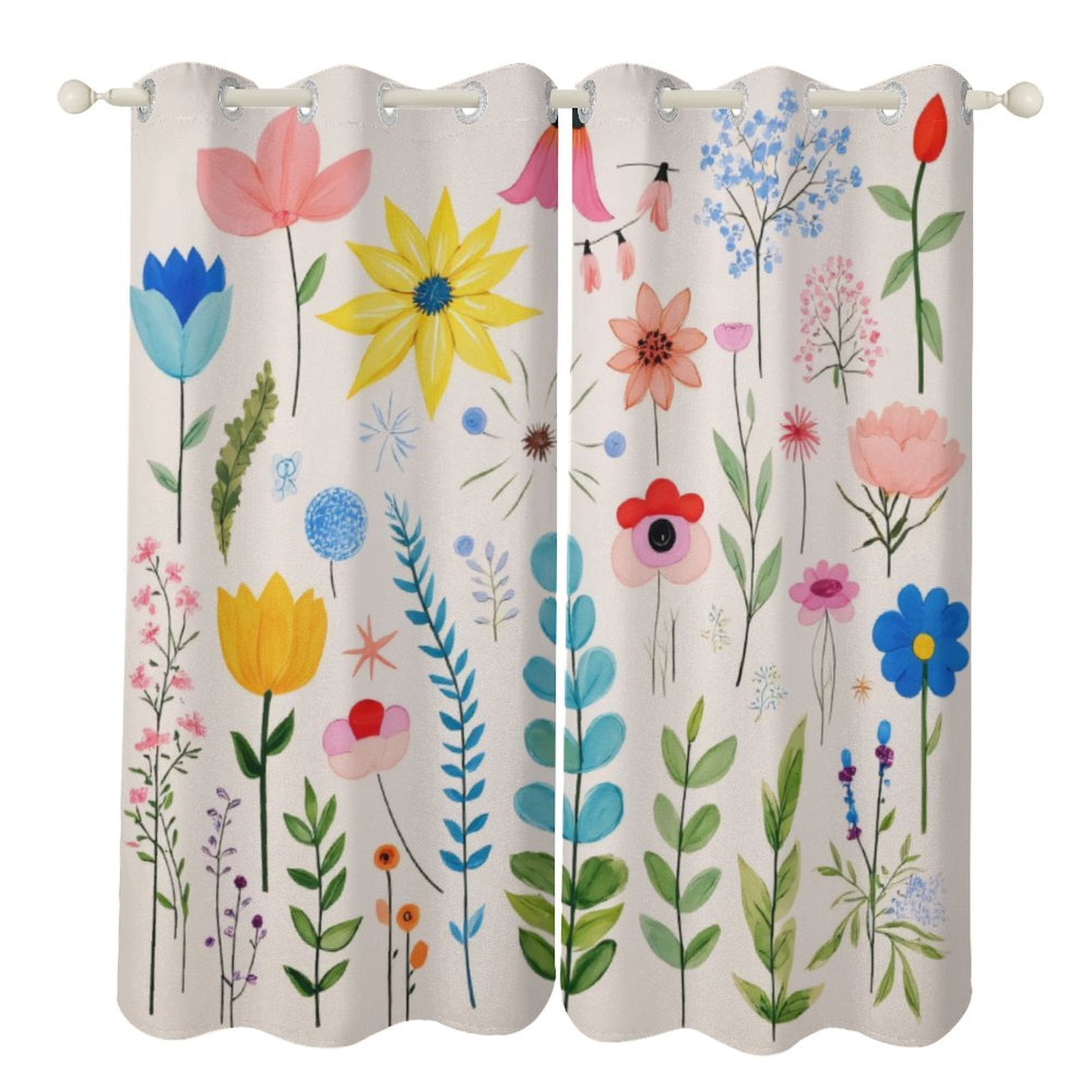 Colorful Floral Print Pattern 2 Panels 3D Printing Pattern Curtain for ...