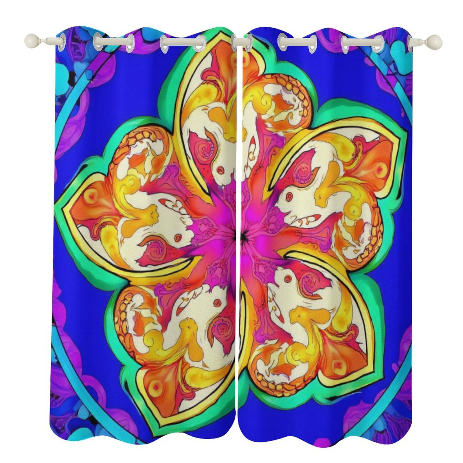 Colorful Floral Rabbit Mandala Art Blackout Window Curtains for Bedroom ...