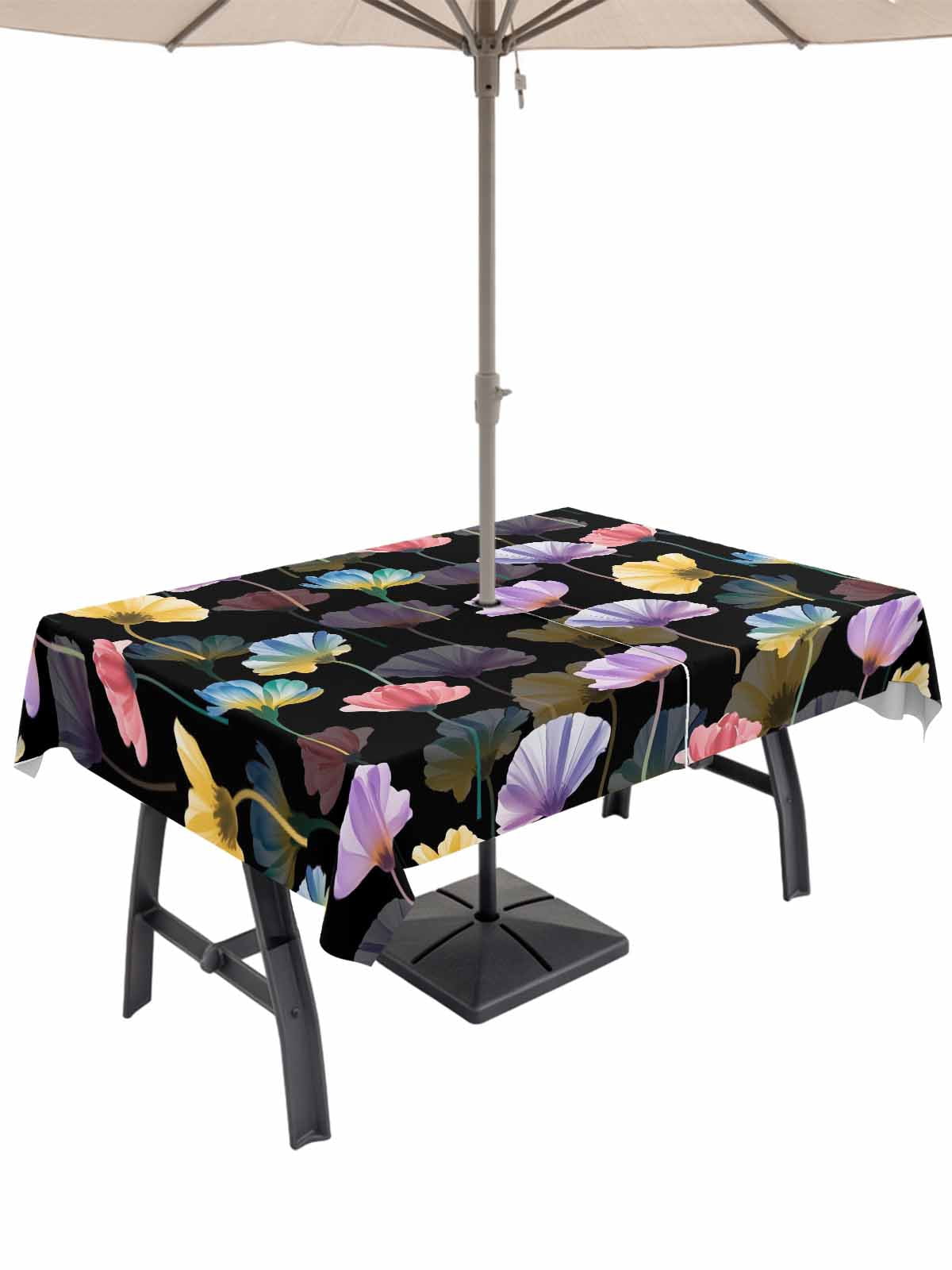 Colorful Floral Rectangle Outdoor Tablecloth with Umbrella Hole ...