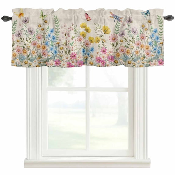 Colorful Floral Rod Pocket Curtain Valance, Farmhouse Country Dragonfly ...