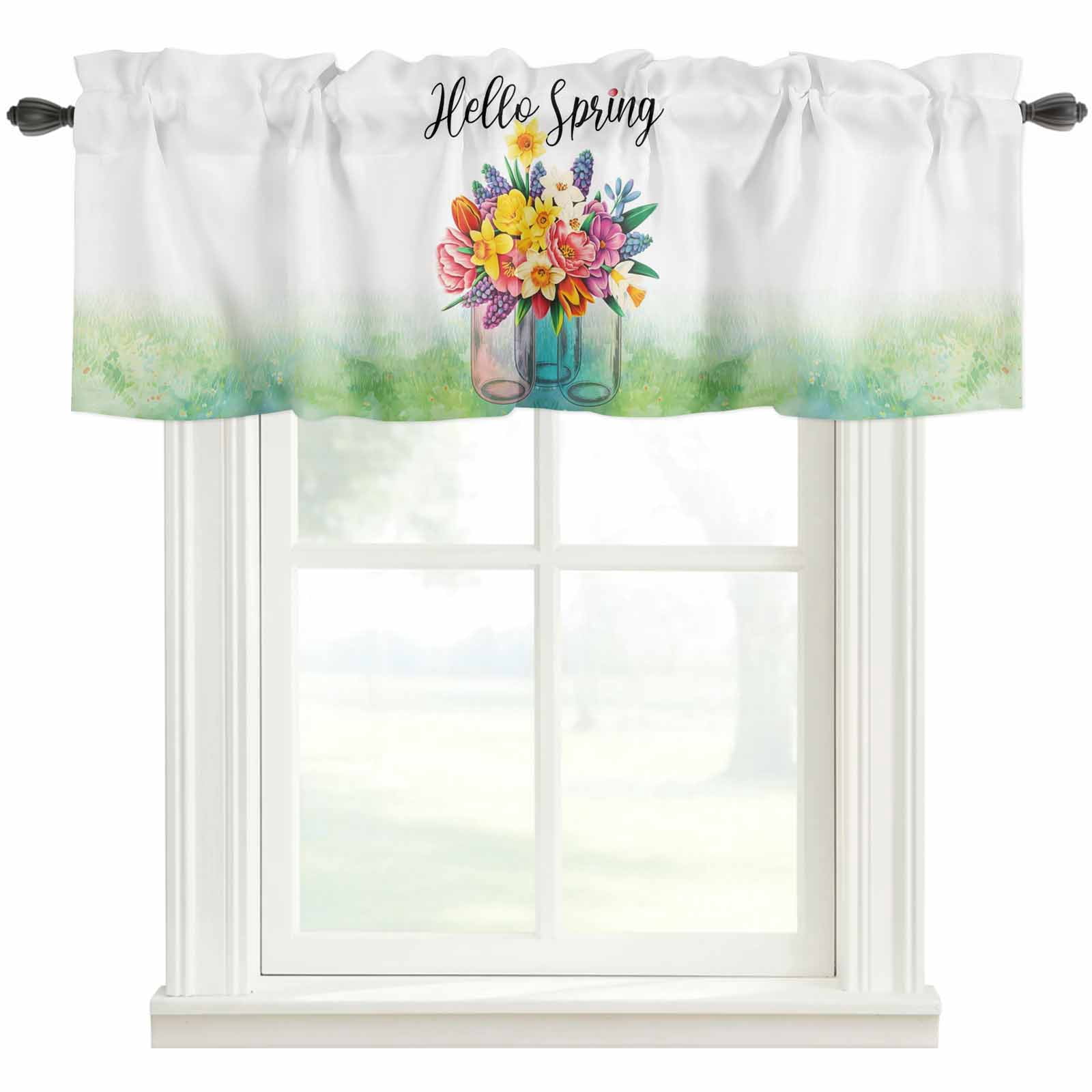 Colorful Floral Rod Pocket Curtain Valance, Spring Flowers Watercolor ...
