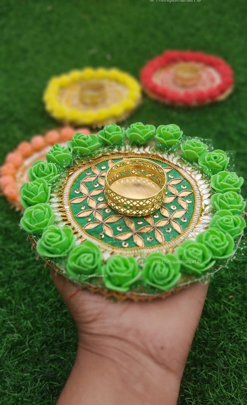 Colorful Floral Round Shape Candle Holder With Metal Stand, Centerpiece ...