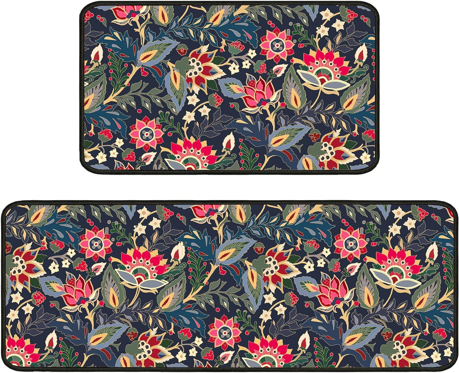 Colorful Floral Rug for Kitchen Mats for Floor 2 Piece, Anti Fatigue ...