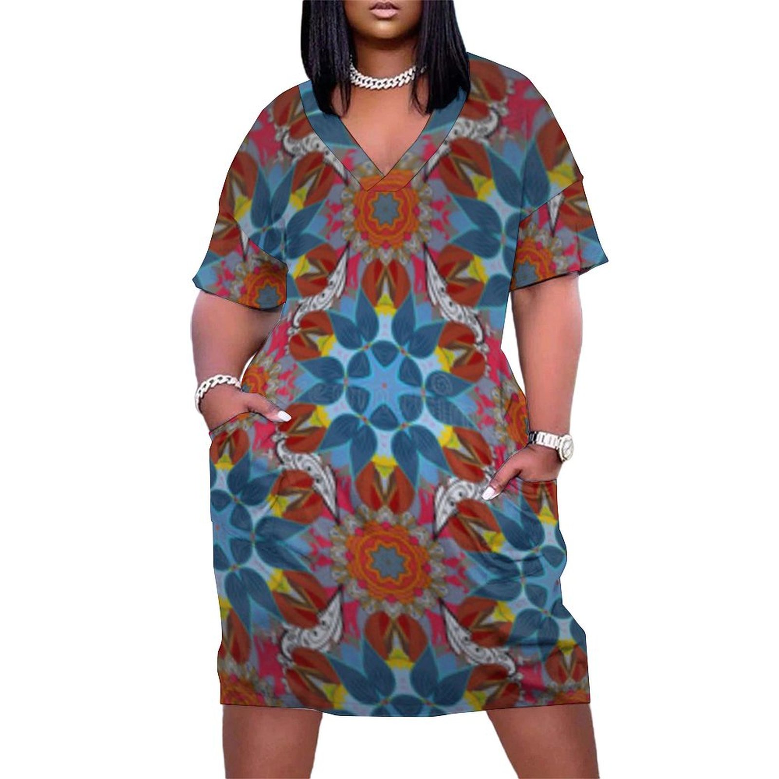Colorful Floral Seamless Pattern Design Summer Sundress for Curve Women ...