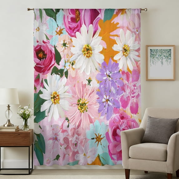 Colorful Floral Sheer Curtains 54 Inches Long for Bedroom, Spring ...