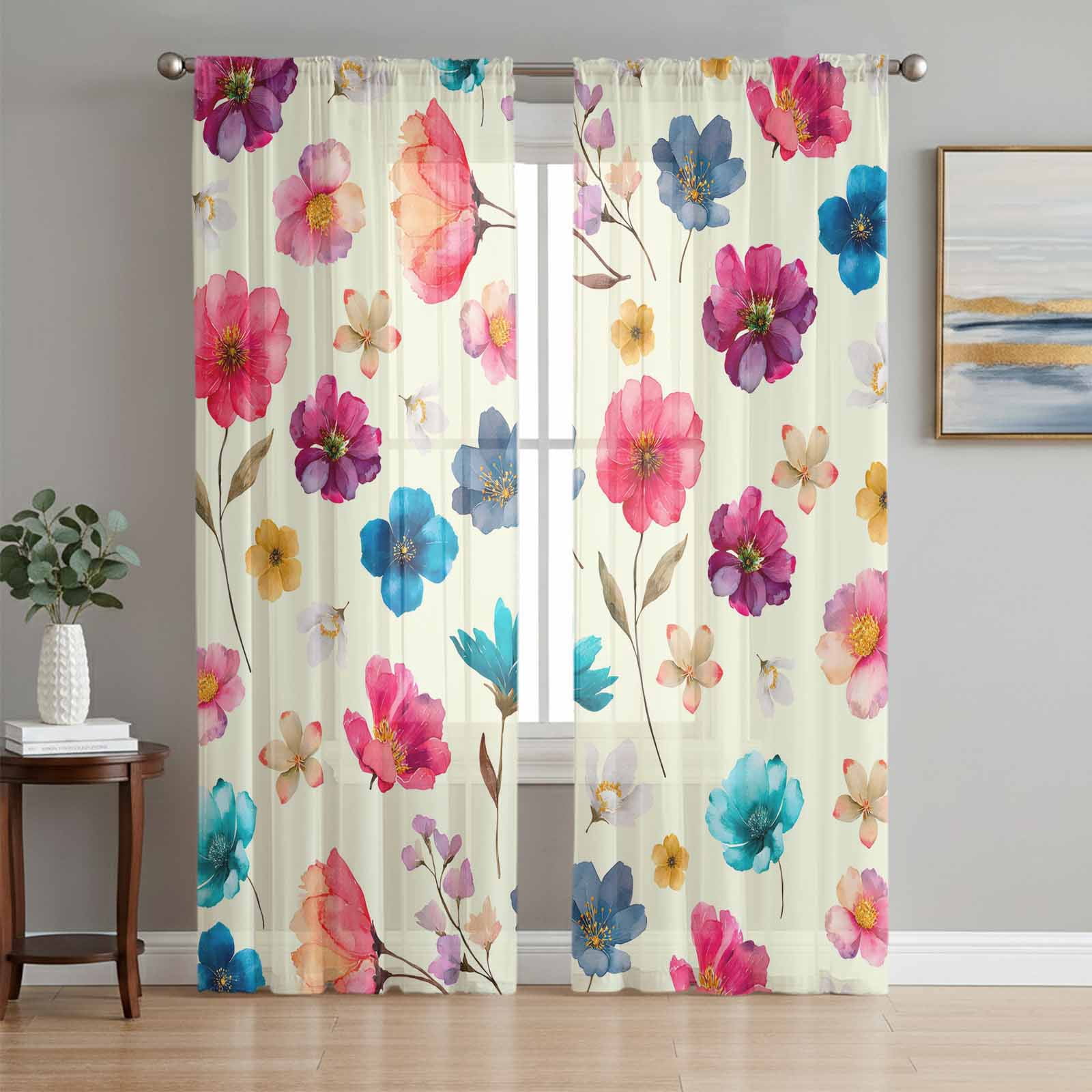 Colorful Floral Sheer Curtains for Living Room Bedroom, Red Pink Blue ...