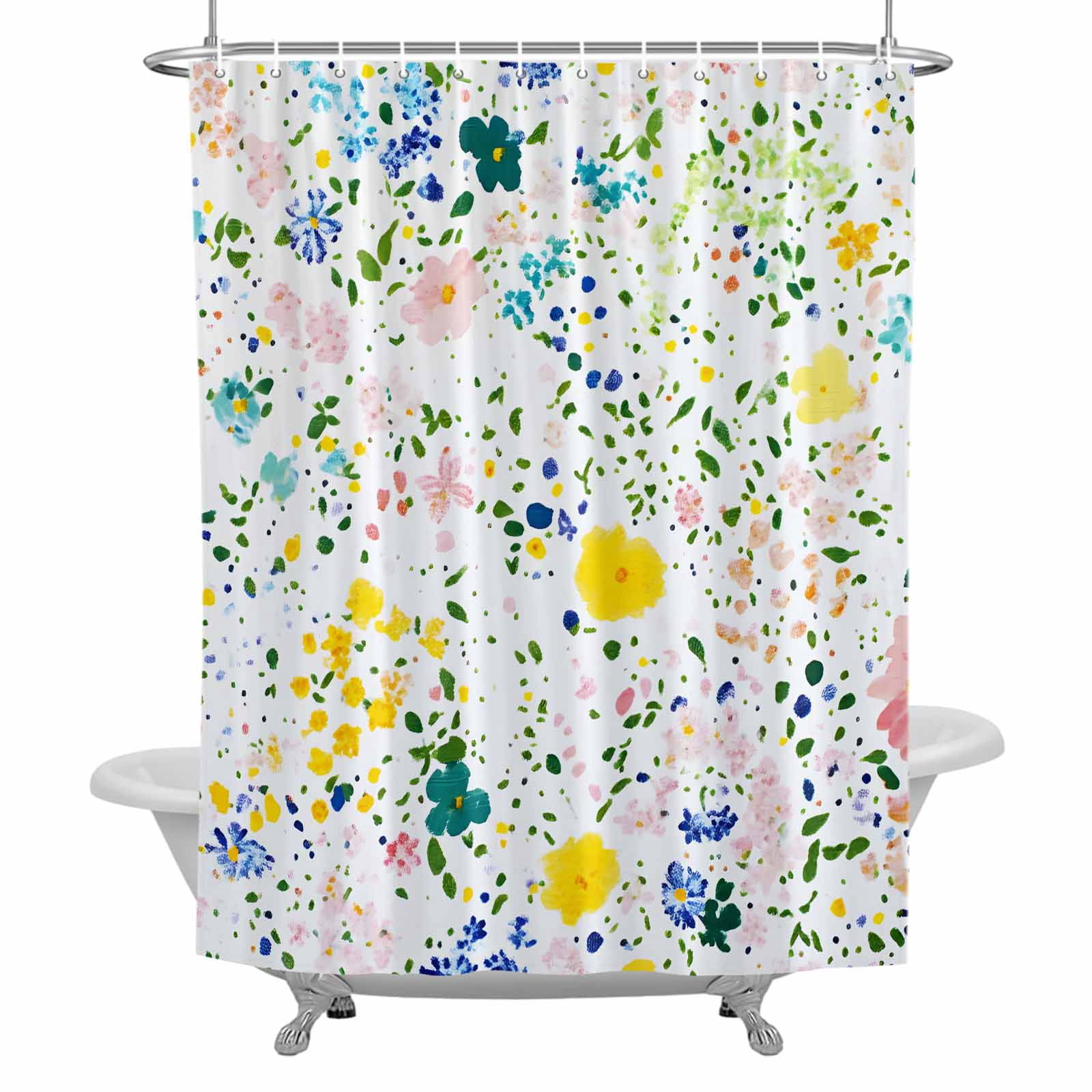 Colorful Floral Shower Curtain for Bathroom, Spring Yellow Green Flower ...