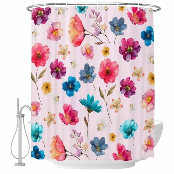 Colorful Floral Shower Curtain Set with Hooks, Red Pink Blue Pueple ...