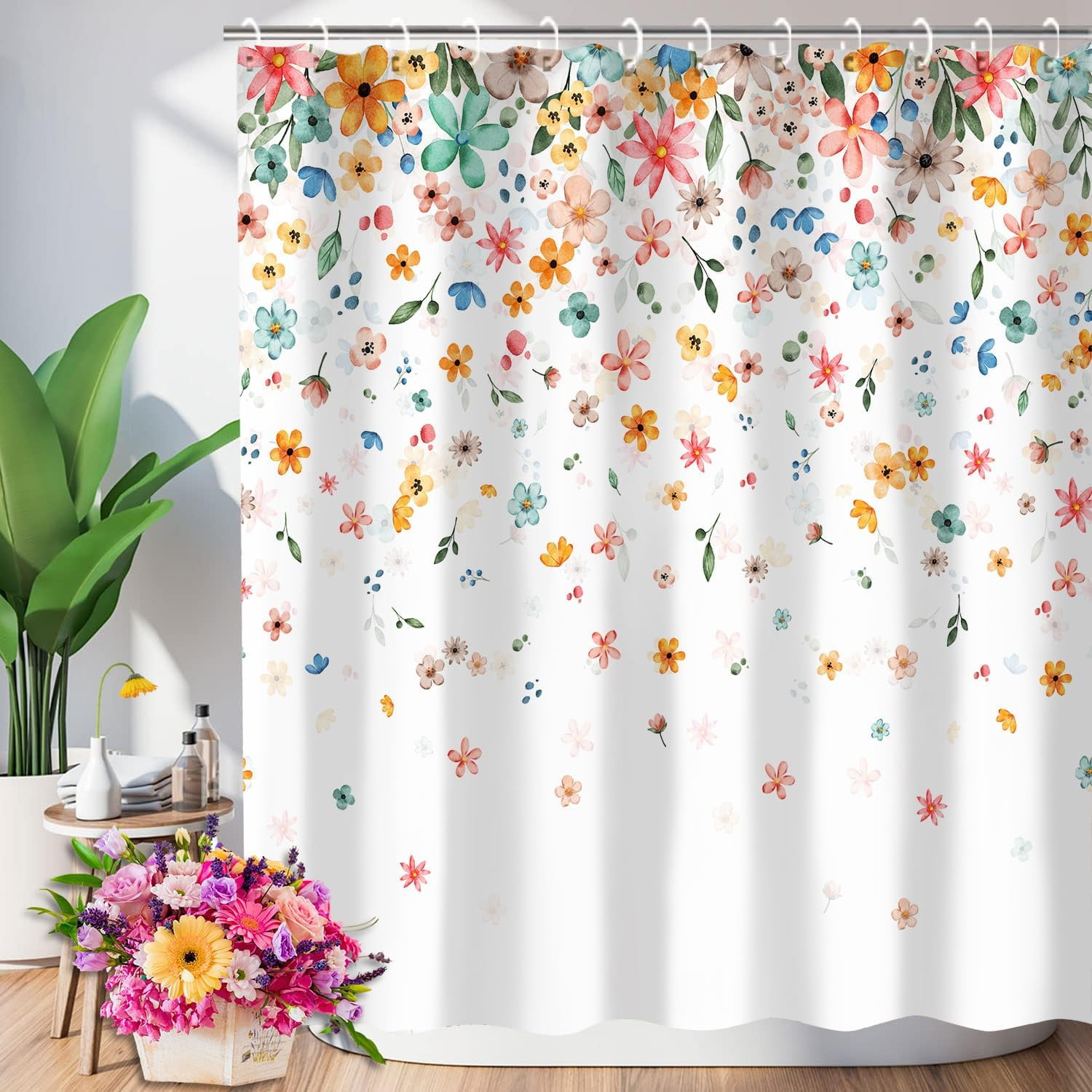 Colorful Floral Shower Curtain, Spring Summer Shower Curtains for ...