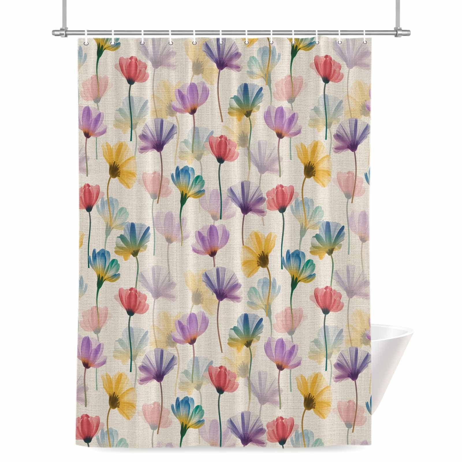 Colorful Floral Shower Curtains for Bathroom, Watercolor Purple Yellow ...