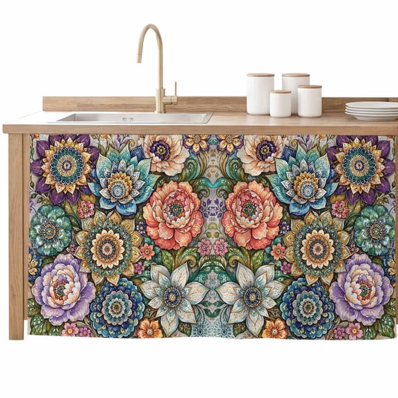 Colorful Floral Sink Skirt for Bathroom, Self-Adhesive Under Sink ...