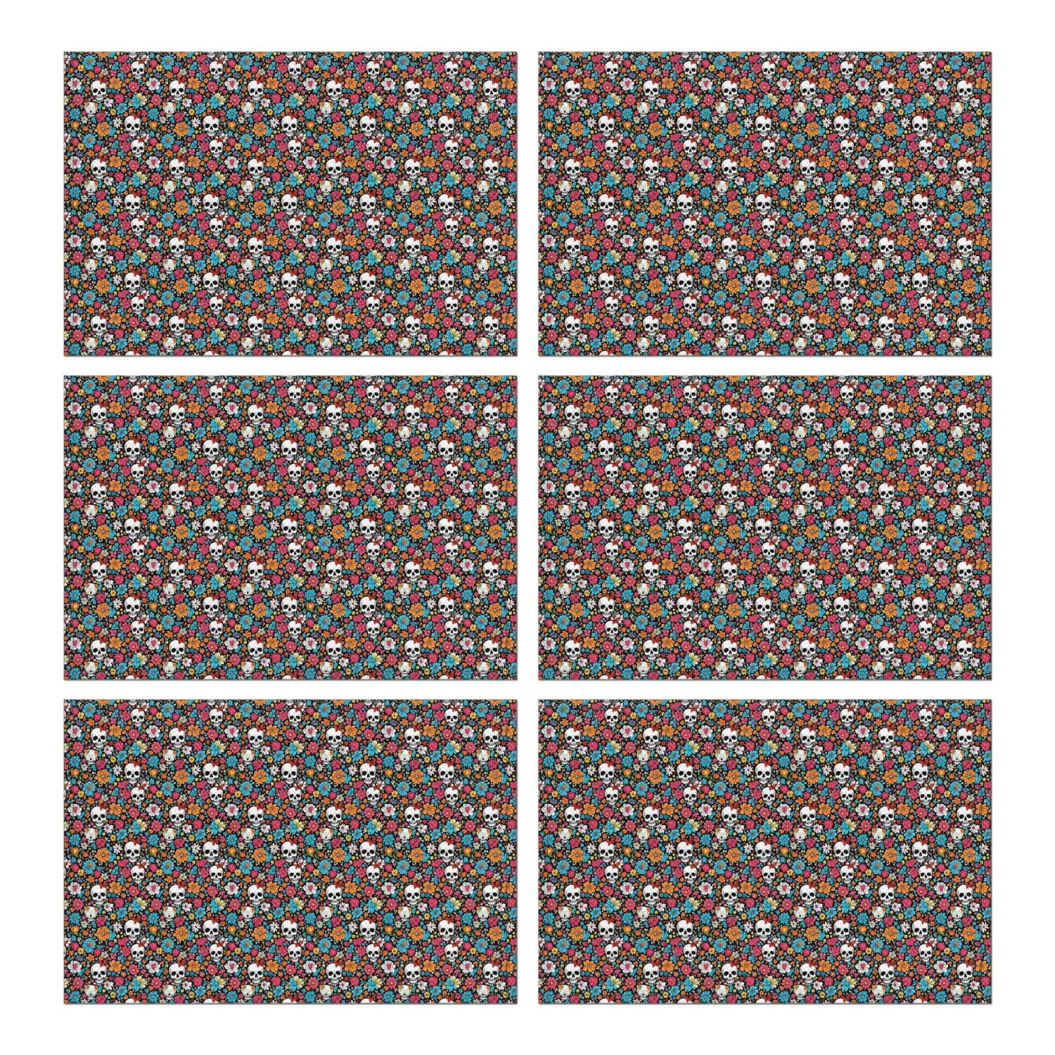 Colorful Floral Skull Pattern Summer Placemats Table Placemats Set Of 6 ...